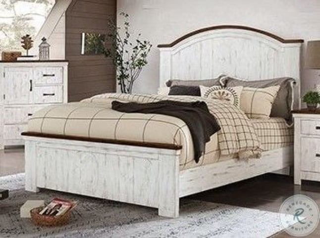 Alyson Distressed White and Walnut Queen Panel Bed From Furniture of ...