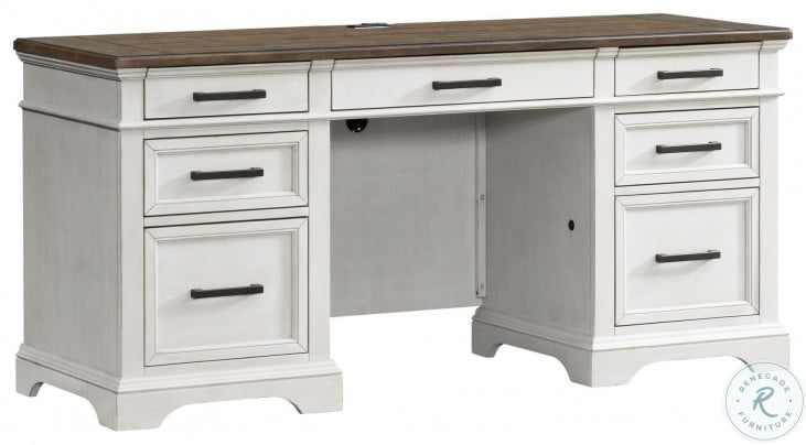 Drake Home Office Rustic White and French Oak 66" Executive Desk From ...