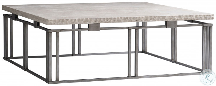 Riverton Travertine Stone And Silver 48" Square Cocktail Table From ...