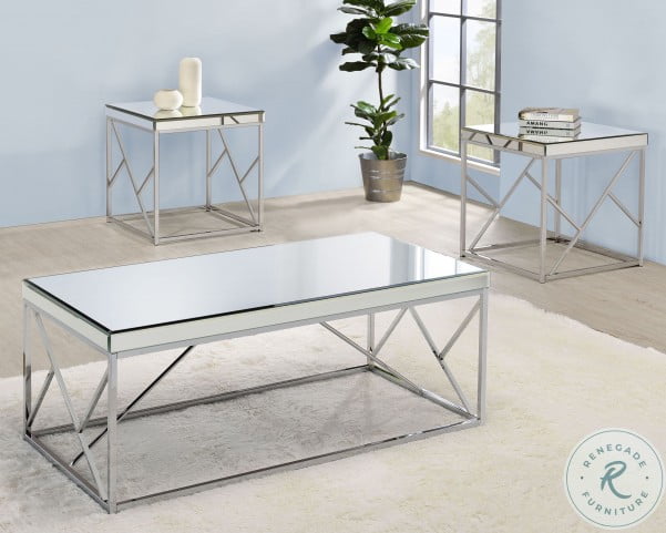 Evelyn Mirror And Shiny Chrome Occasional Table Set from Steve Silver ...