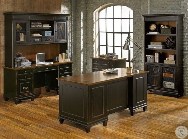 Hartford Distressed Black Double Pedestal Desk from Martin Furniture ...