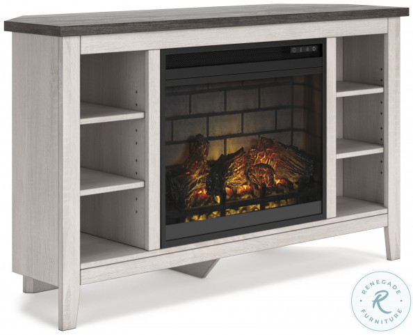 Dorrinson Antiqued White And Gray Corner TV Stand with Infrared ...