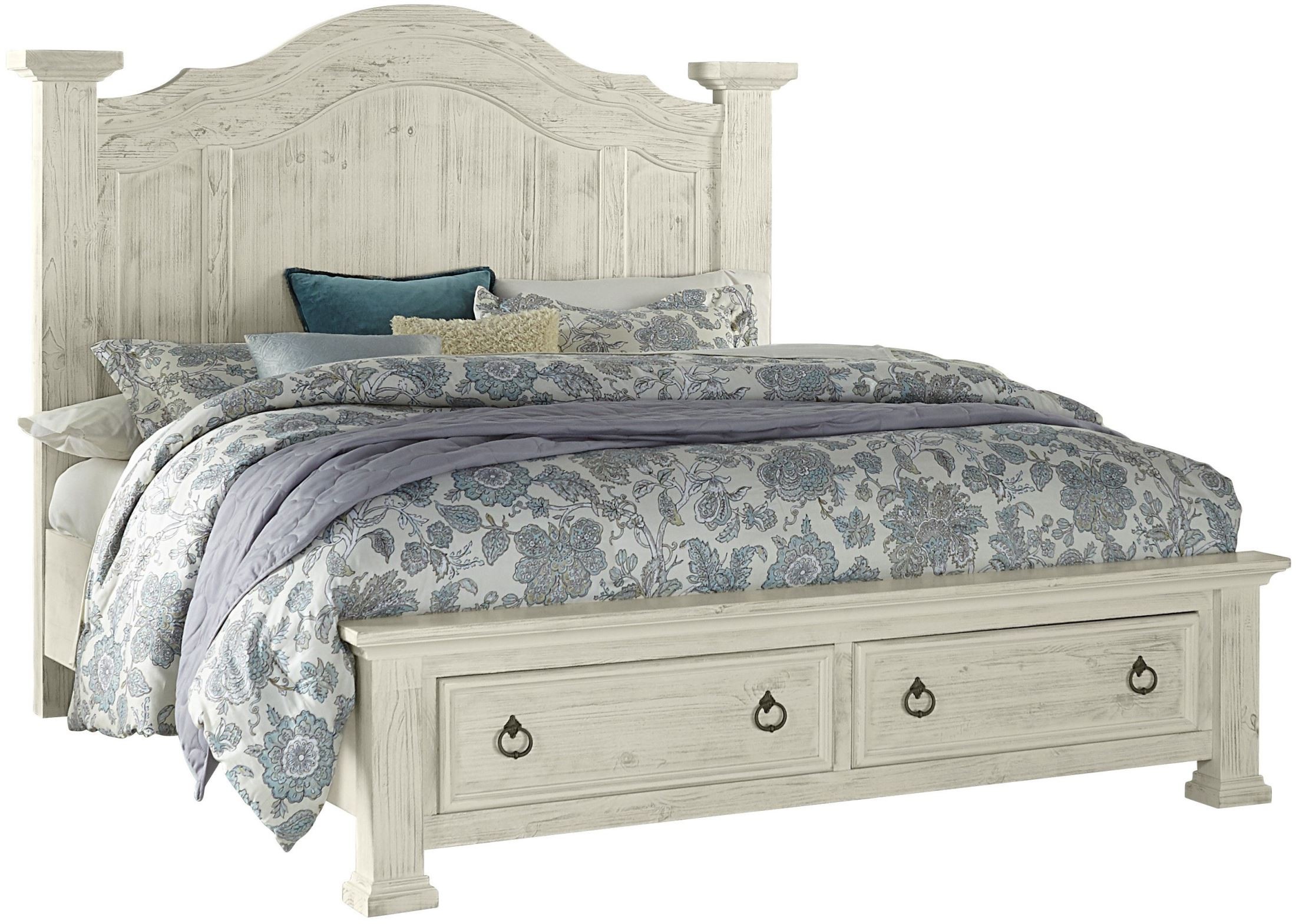 Rustic Hills Weathered White King Poster Storage Bed from Vaughan ...