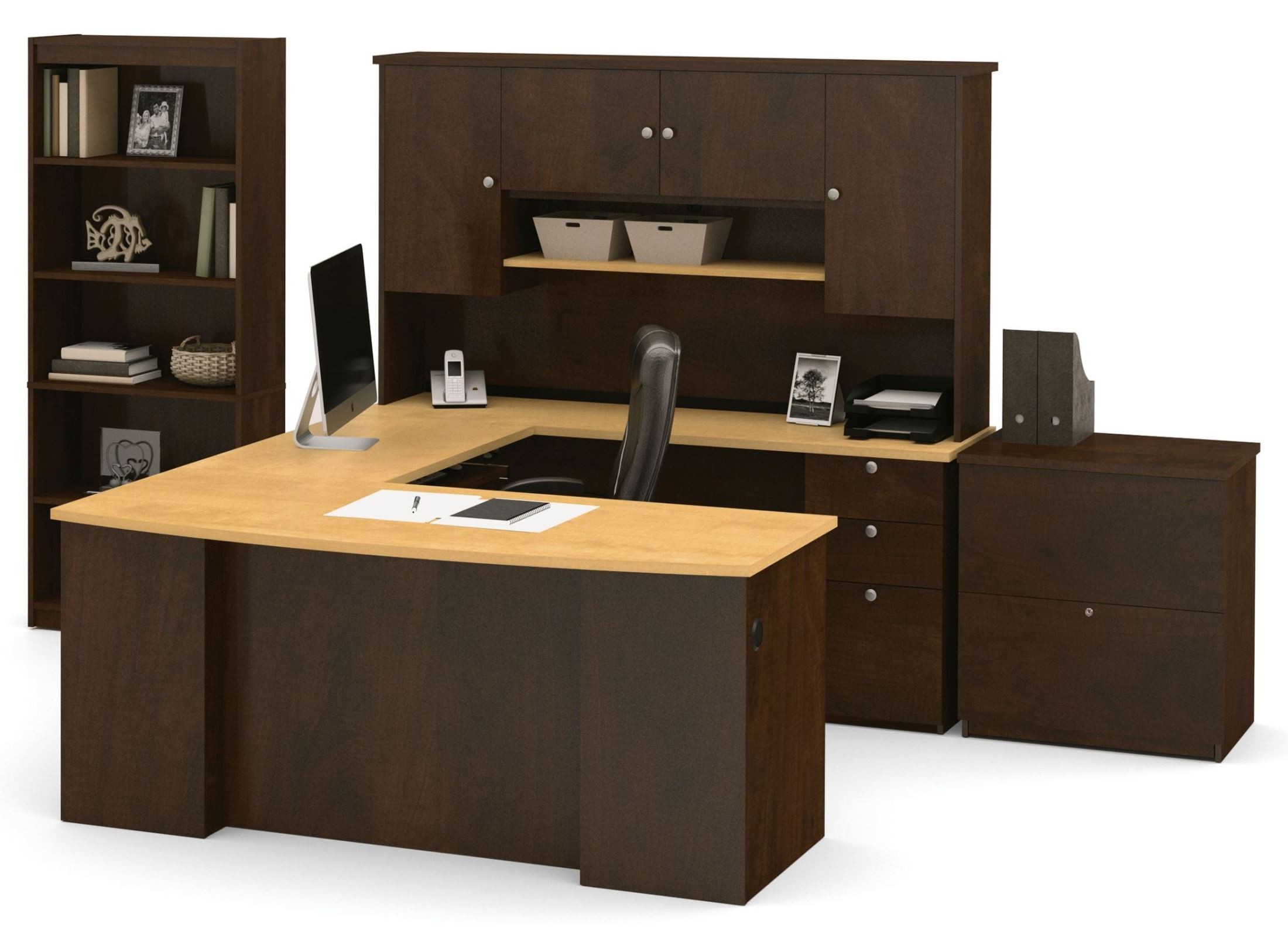 Manhattan Secret Maple & Chocolate U-Shaped Workstation from Bestar ...