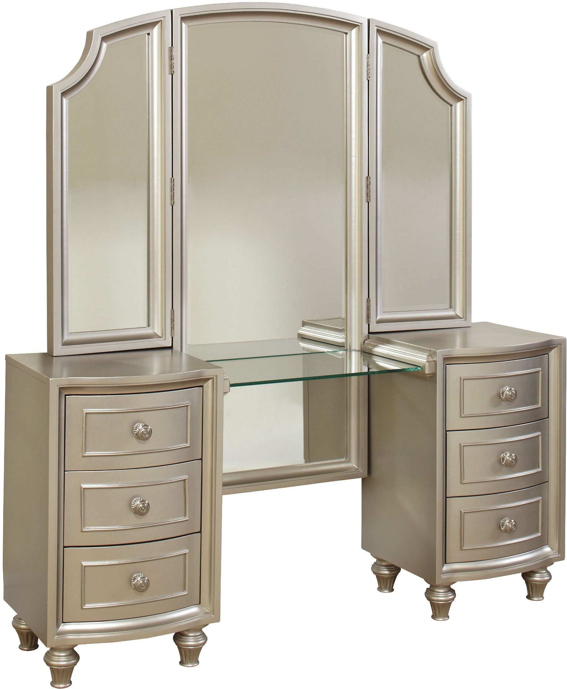 Regency Park Pearlized Silver Vanity Desk With Mirror From Avalon Regency Park Pearlized Silver Vanity Desk With Mirror From Avalon