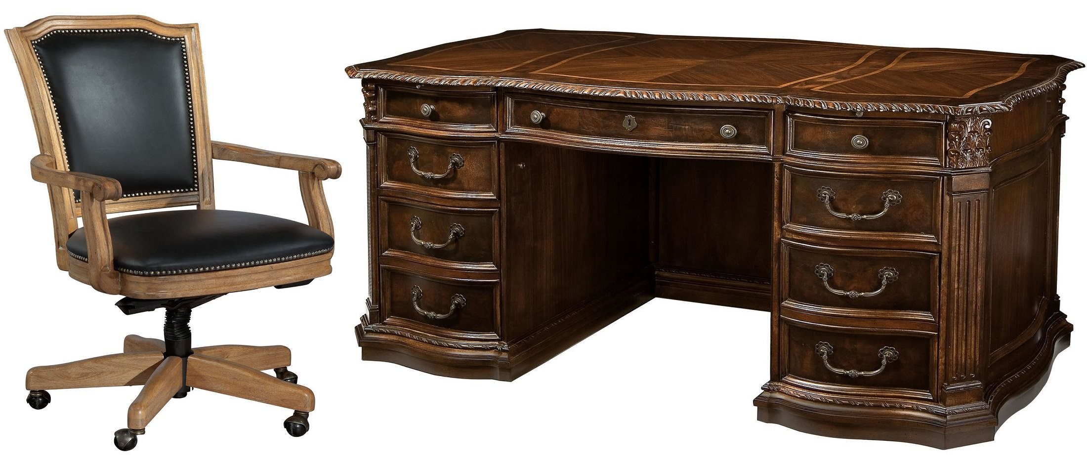 Old World Walnut Junior Executive Desk Home Office Set from Hekman ...
