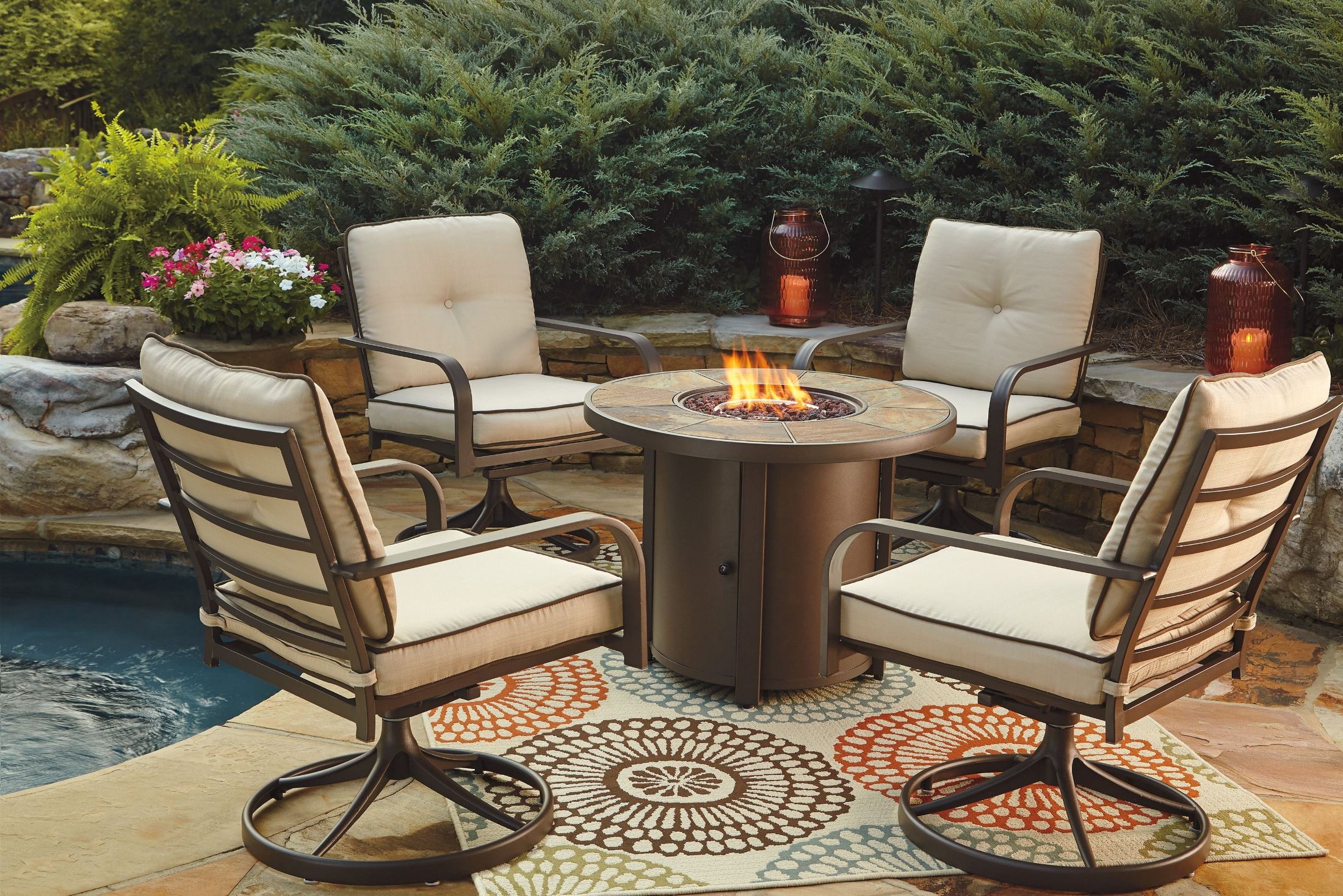 Predmore Beige And Brown Outdoor Round Fire Pit Table From Ashley Predmore Beige And Brown Outdoor Round Fire Pit Table From Ashley