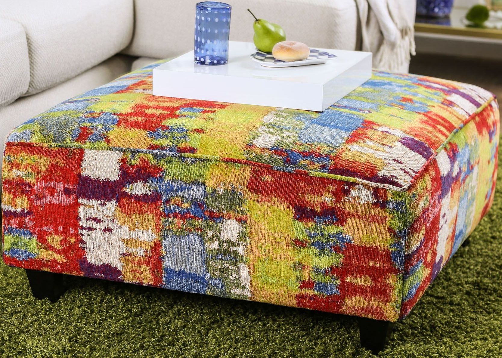 Pollock Multi Color Upholstered Ottoman, SM8230-OT, Furniture of America