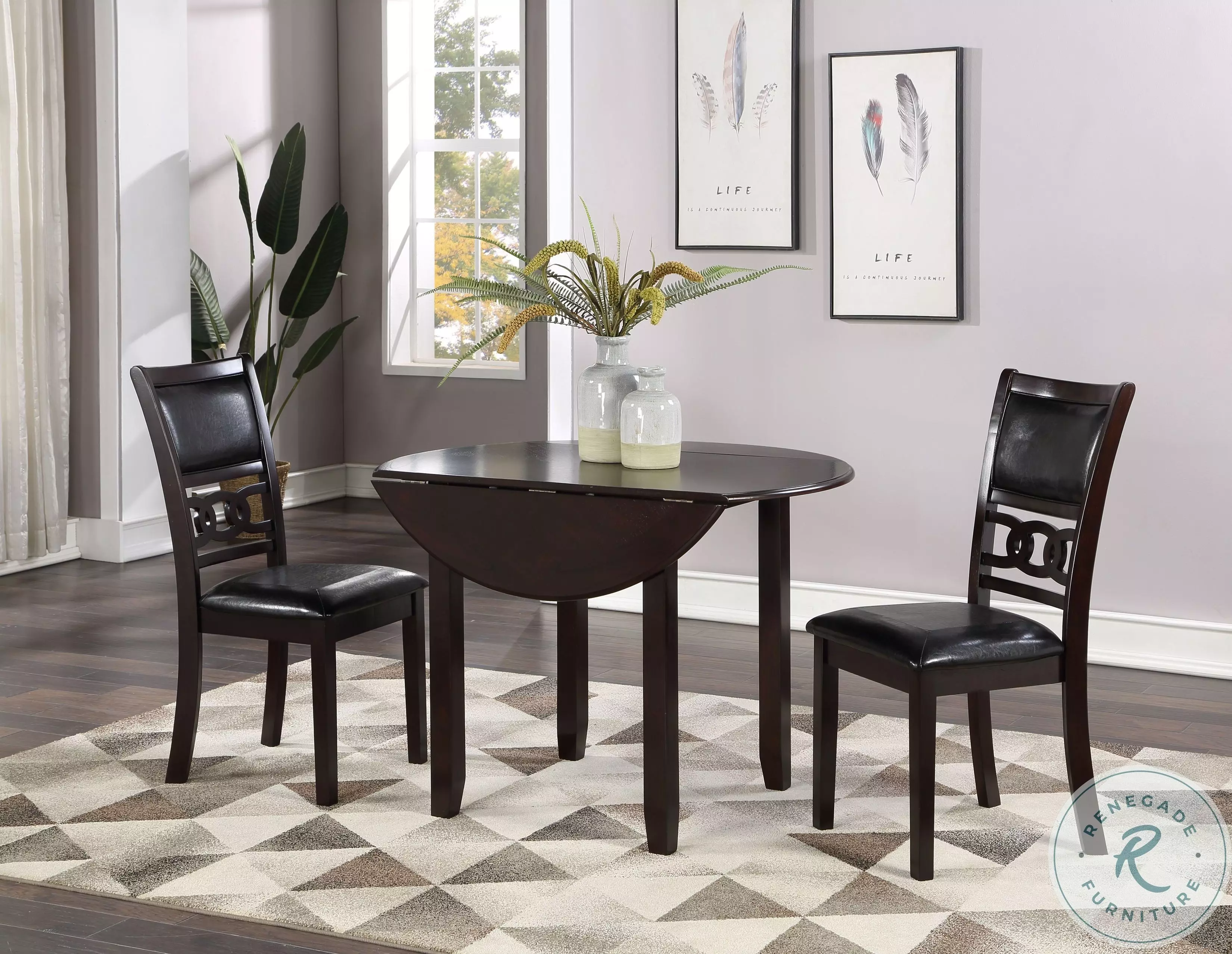 Gia Ebony 3 Piece 42" Drop Leaf Dining Set from New Classic | Coleman ...