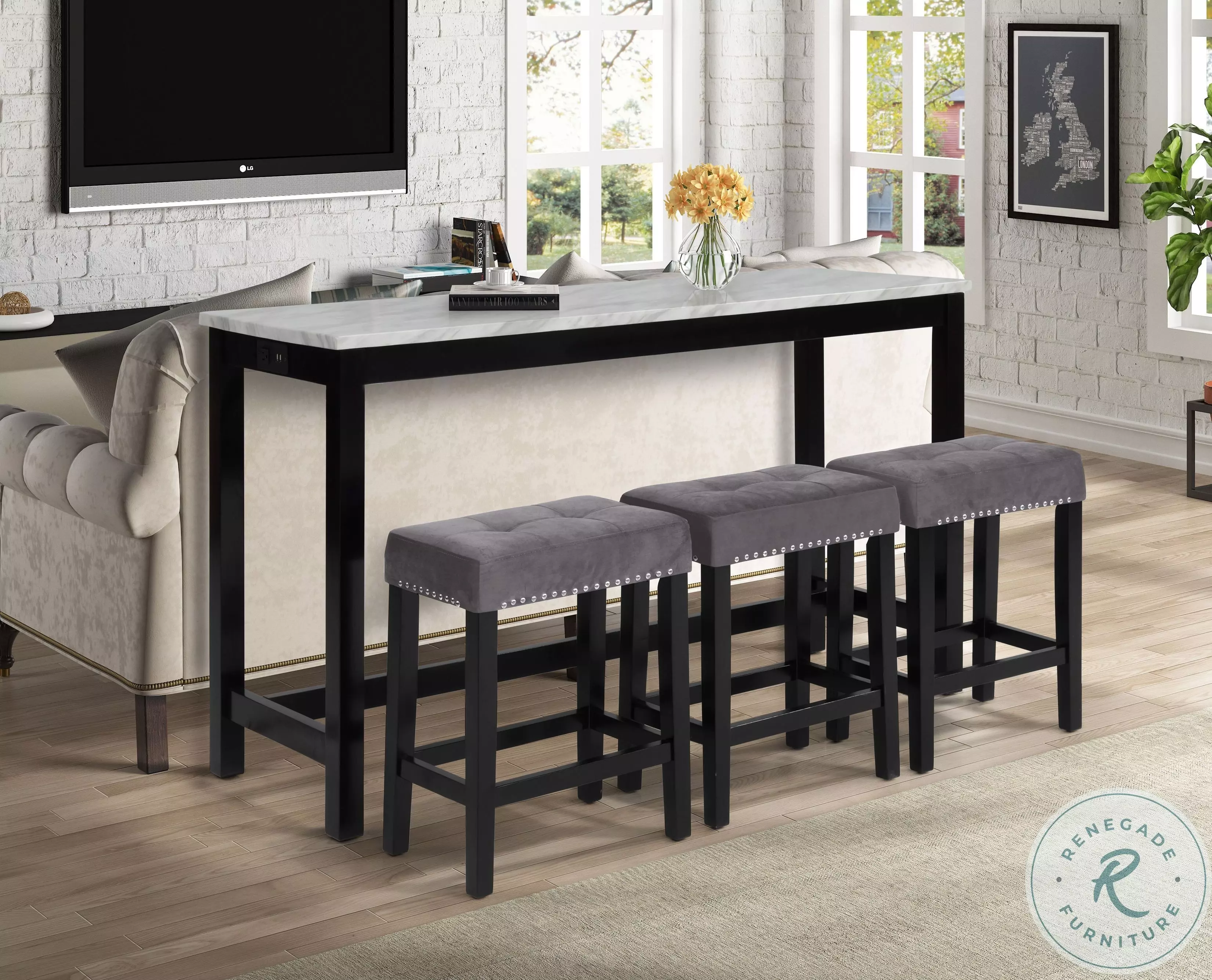 Celeste Gray Bar Table Set with Grey Stools From New Classic | Coleman ...