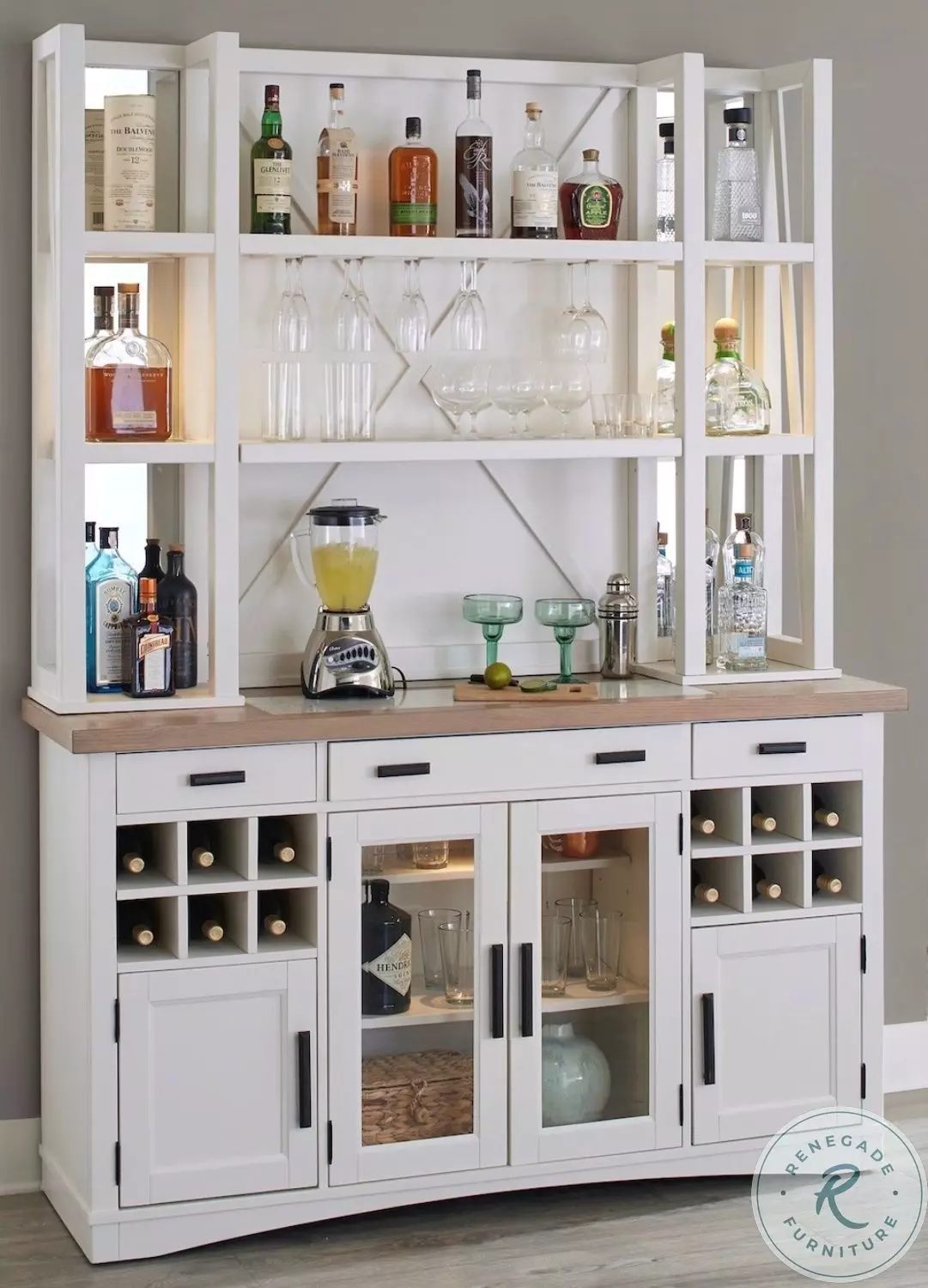 Americana Modern Cotton 66" Quartz Insert Buffet with Open Hutch From ...