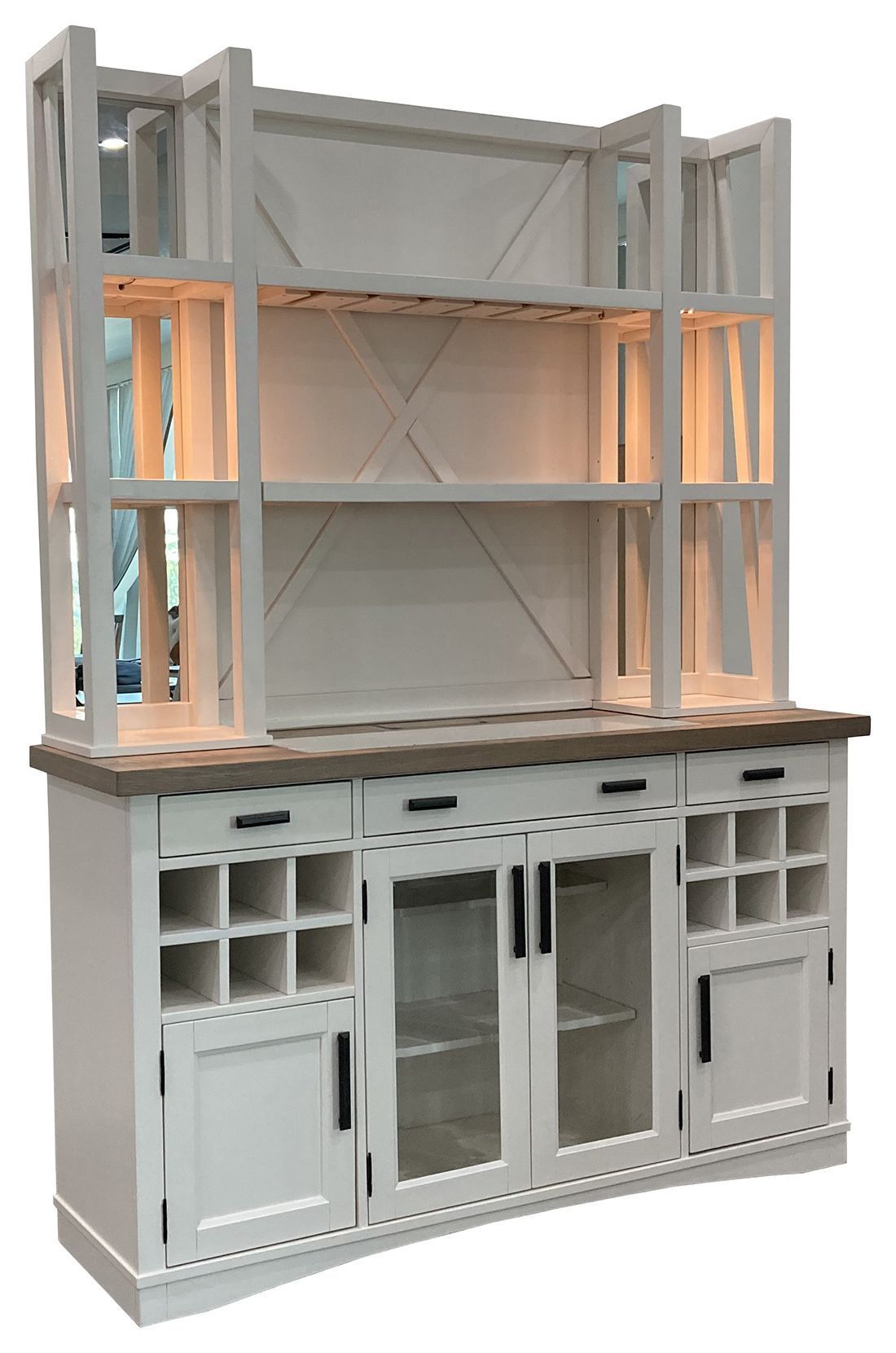 Americana Modern Cotton 66" Quartz Insert Buffet with Open Hutch From ...