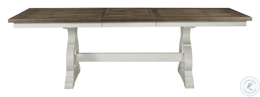 Drake Rustic White and French Oak Trestle Extendable Dining Table ...