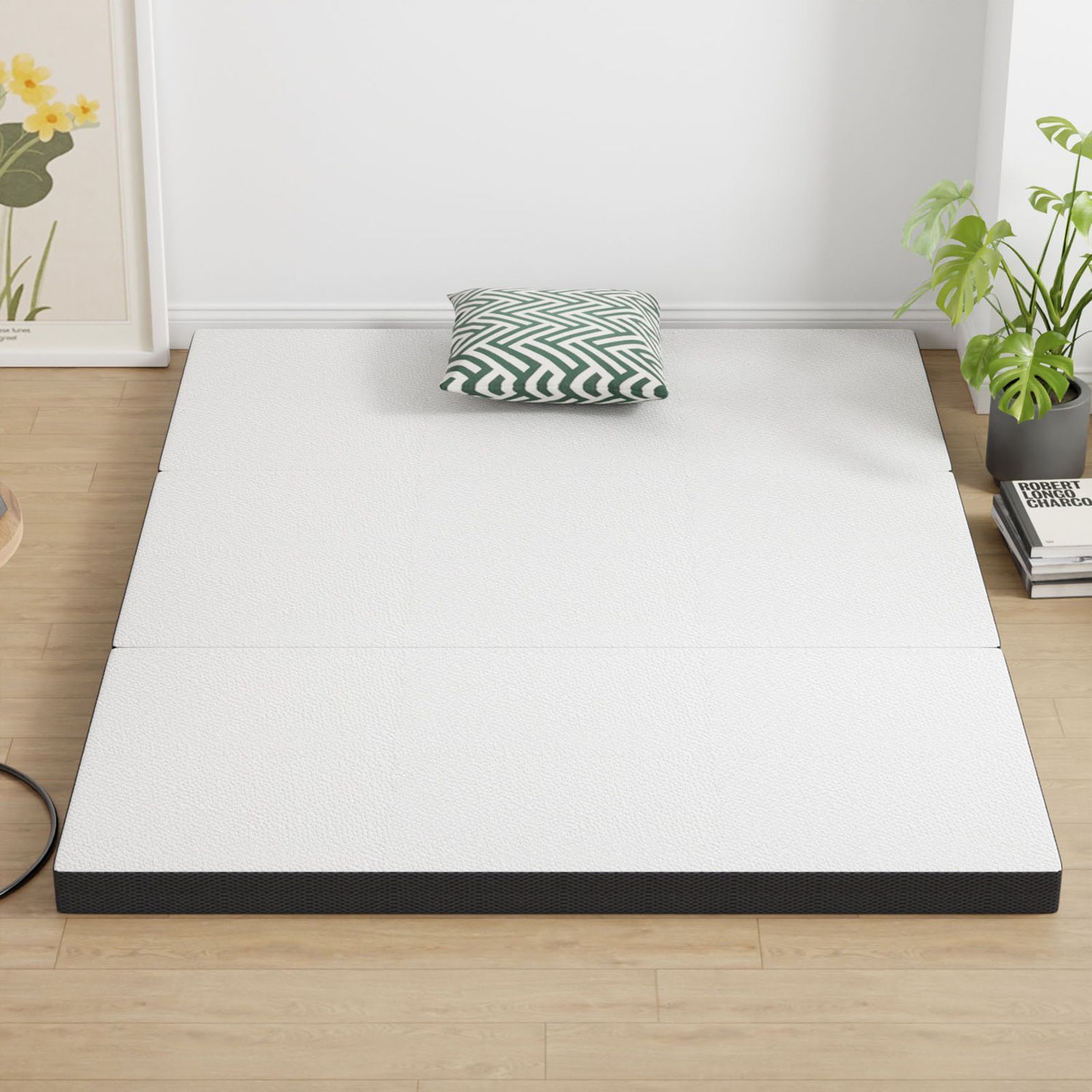 Hollyhock White and Gray 3" Tri-Fold Memory Foam Topper Queen Mattress ...