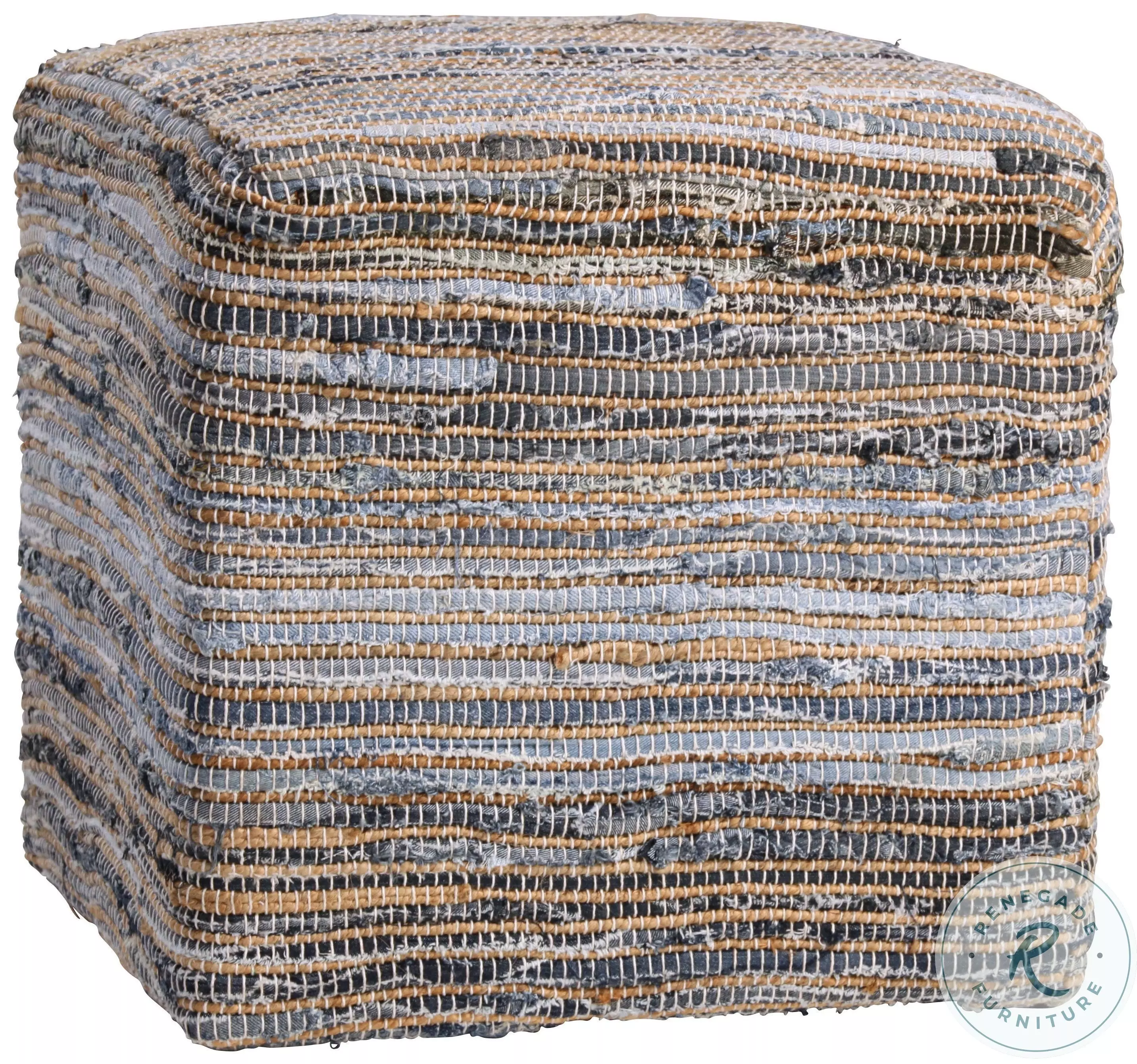 Assa Denim Blue And Natural Jute Ottoman From Dovelle Home | Coleman ...
