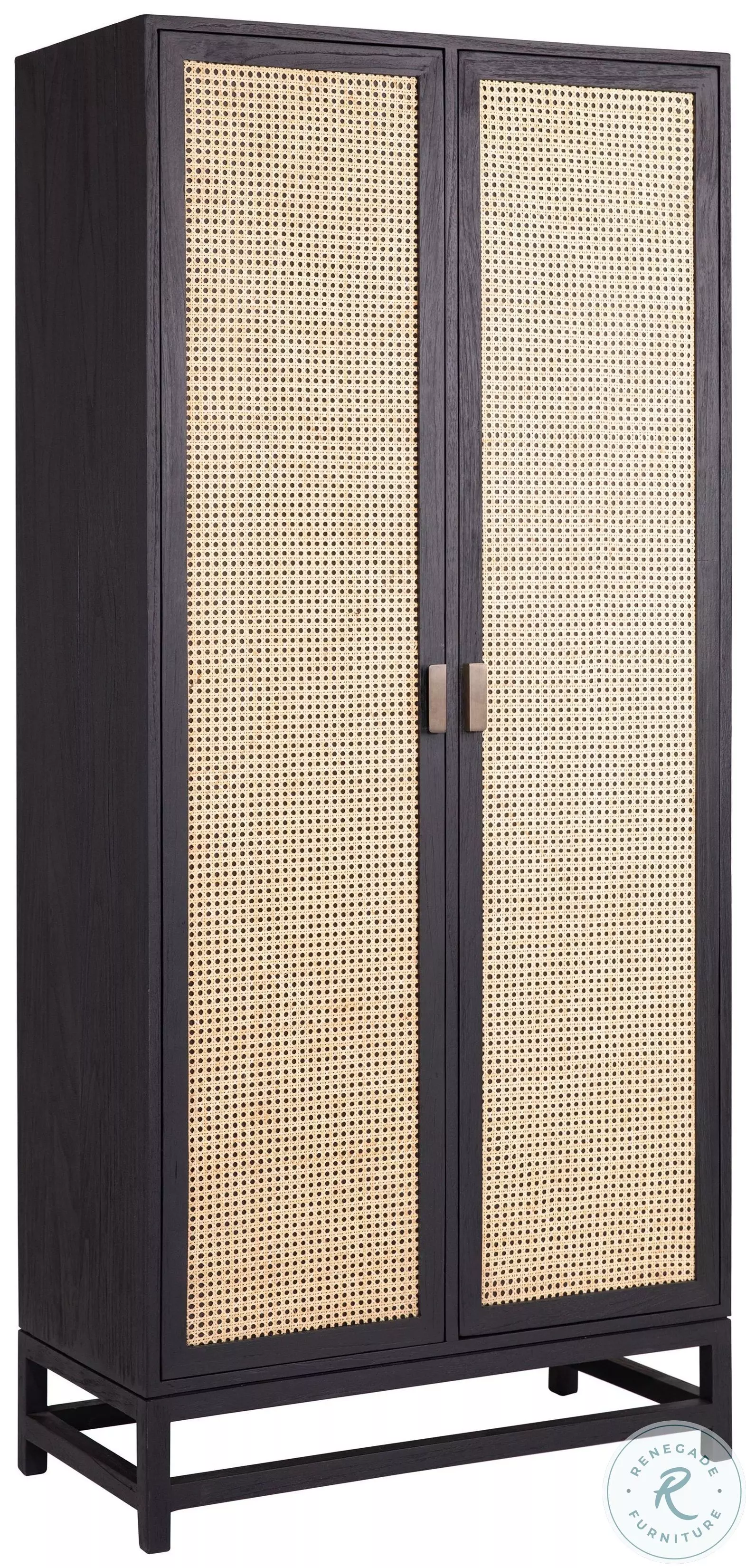 Royett Antique Black And Natural Rattan Door Panels Cabinet From ...