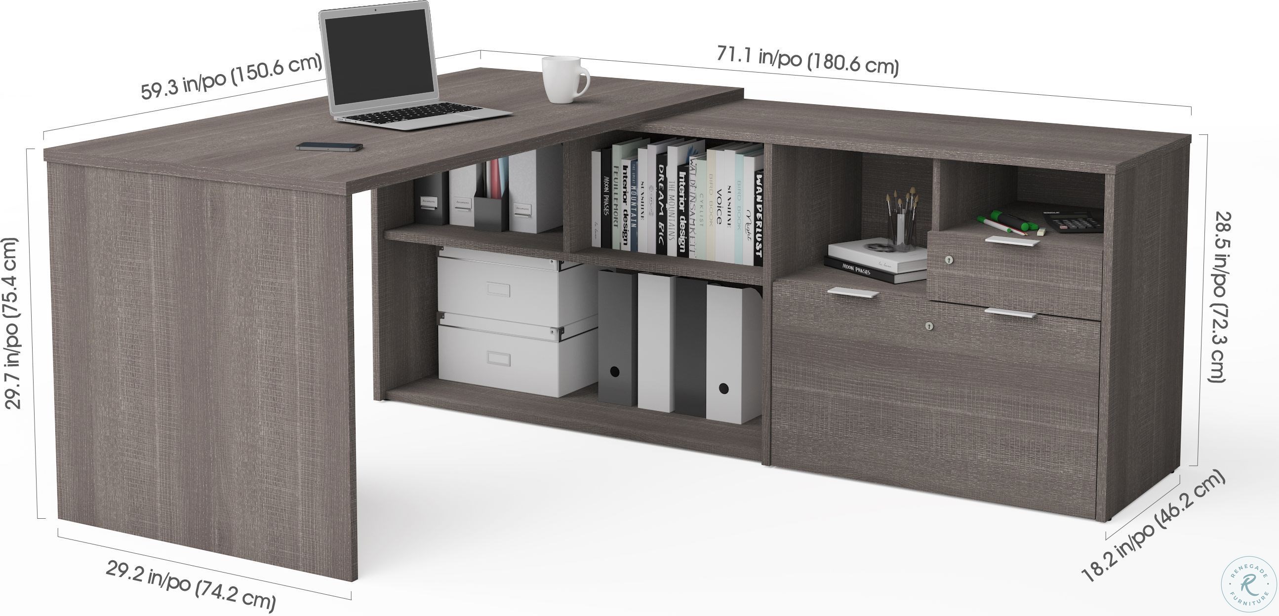 I3 Plus Bark Gray L-Desk from Bestar | Coleman Furniture