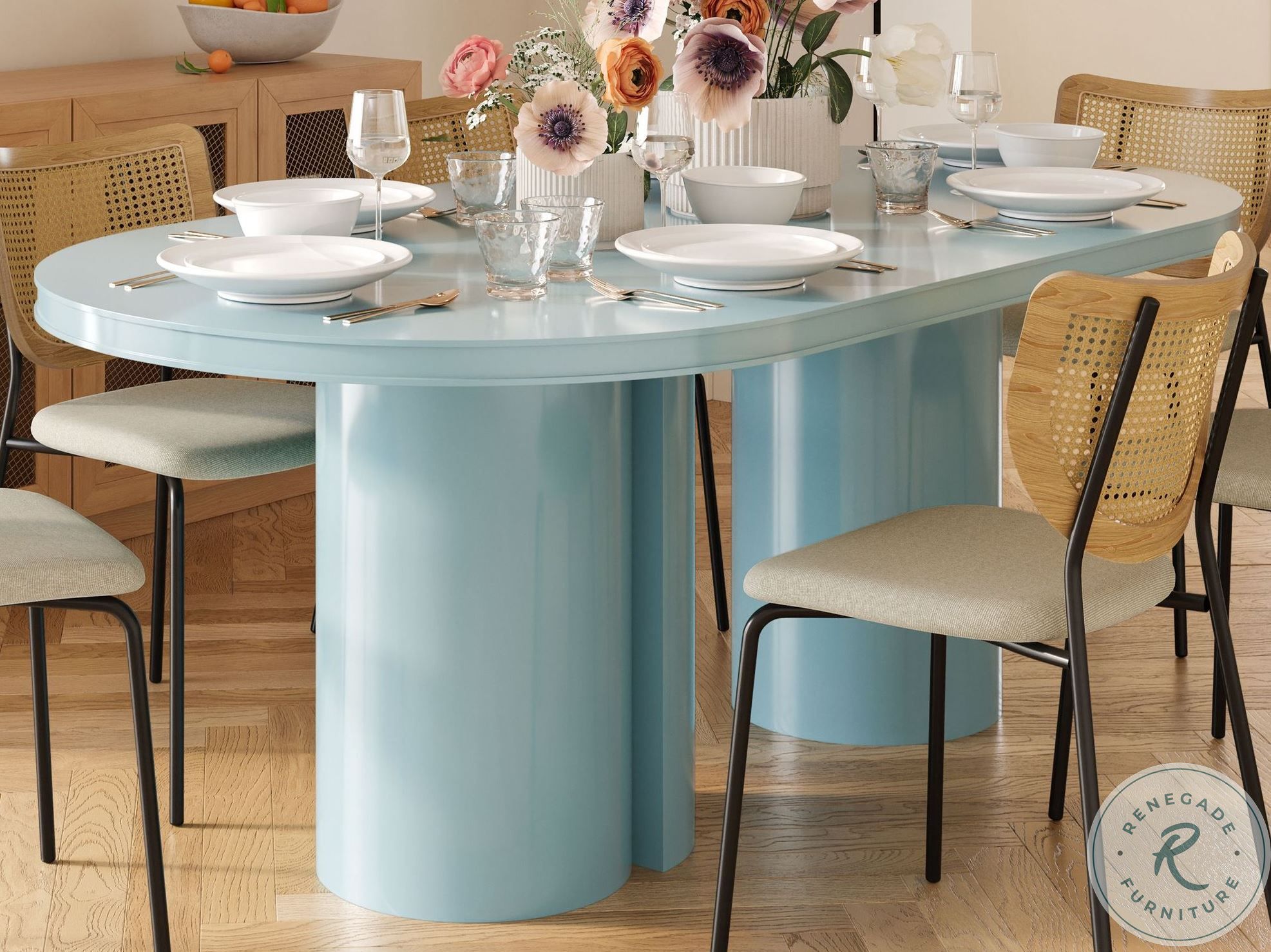 Elora Blue Lacquer Oval Dining Table From Renegade | HomegalleryStores