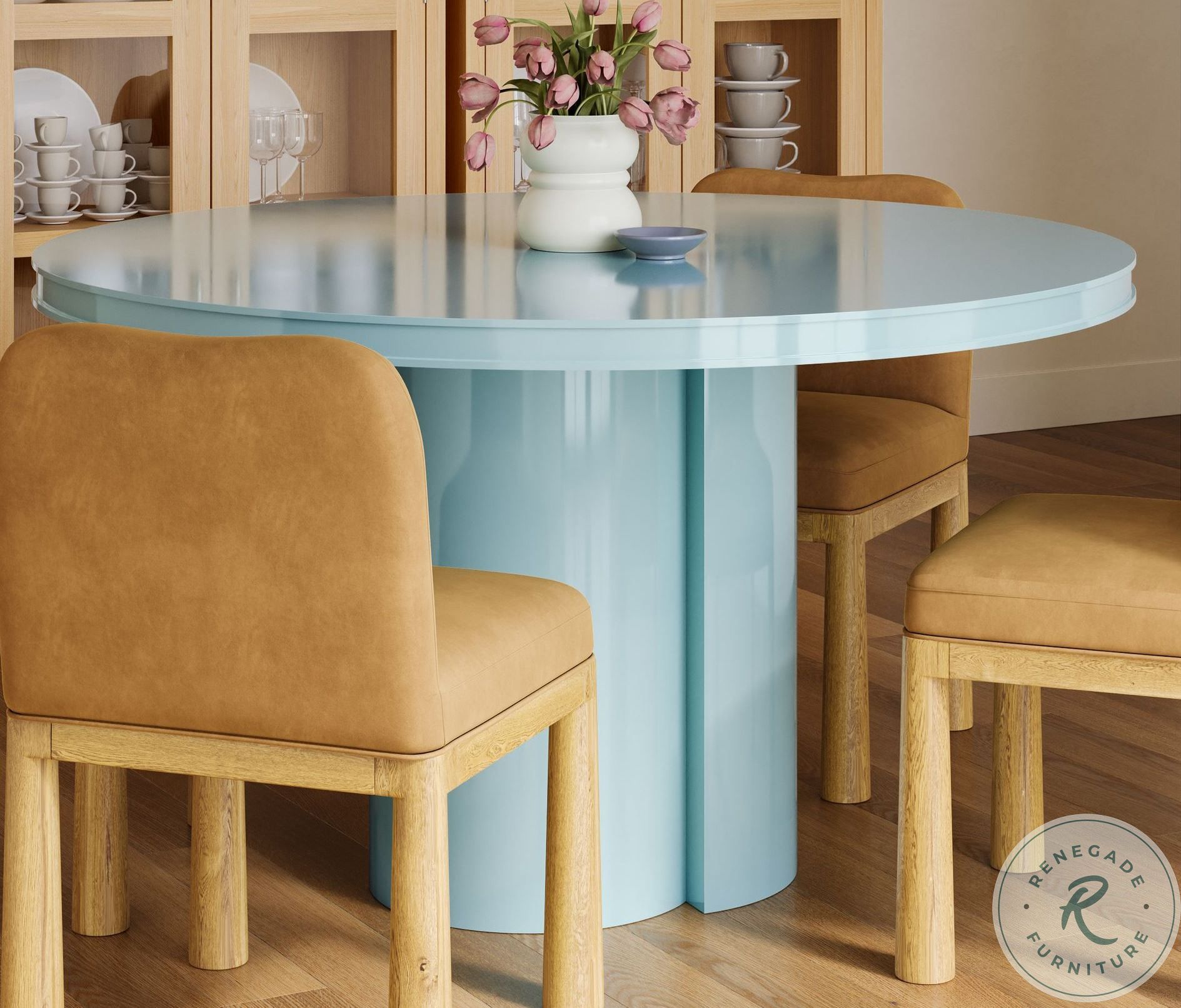Elora Blue Lacquer Round Dining Table From Renegade | HomegalleryStores