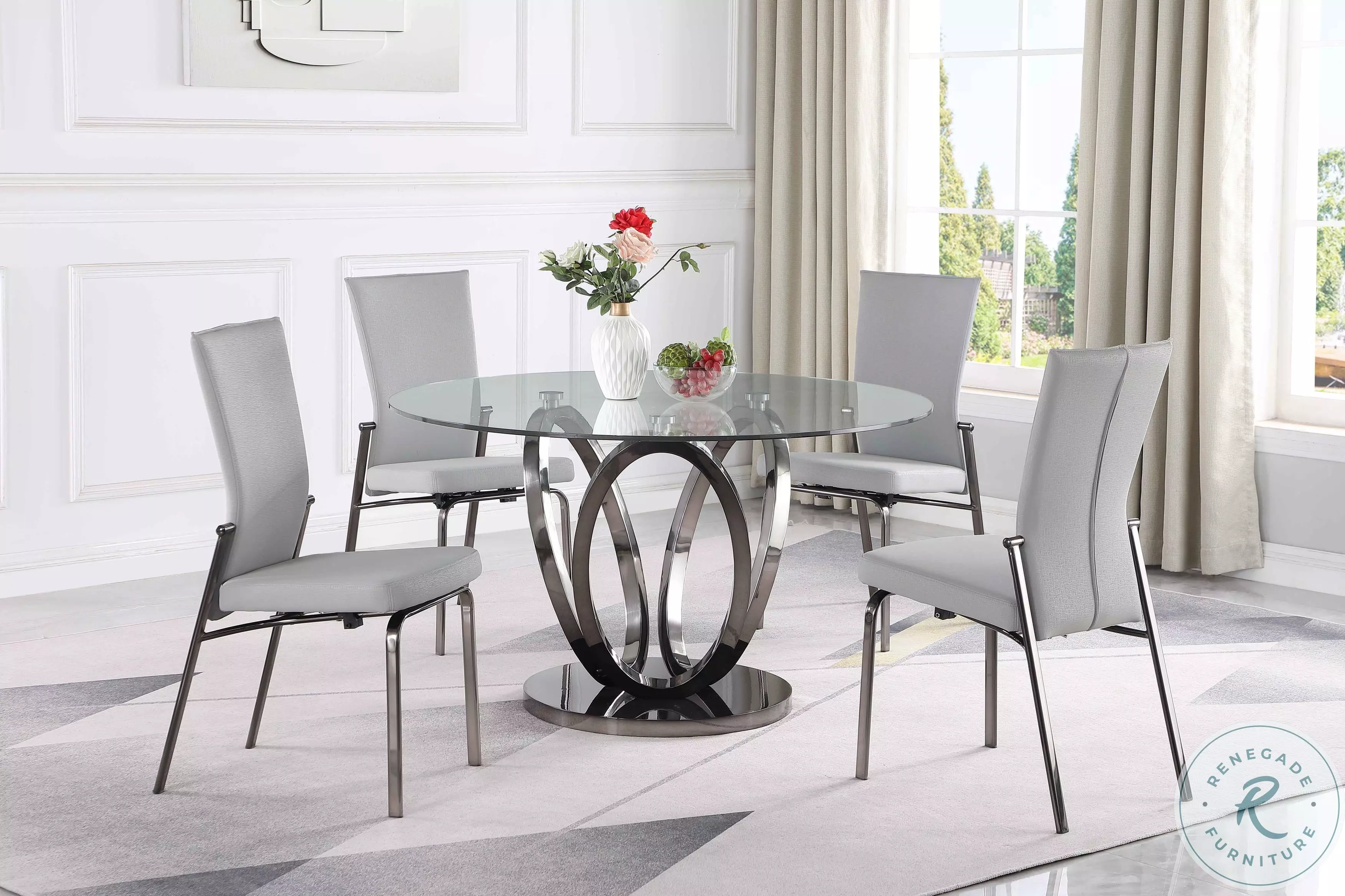 Evelyn Clear Glass And Graphite Dining Room Set with Molly Motion Back ...