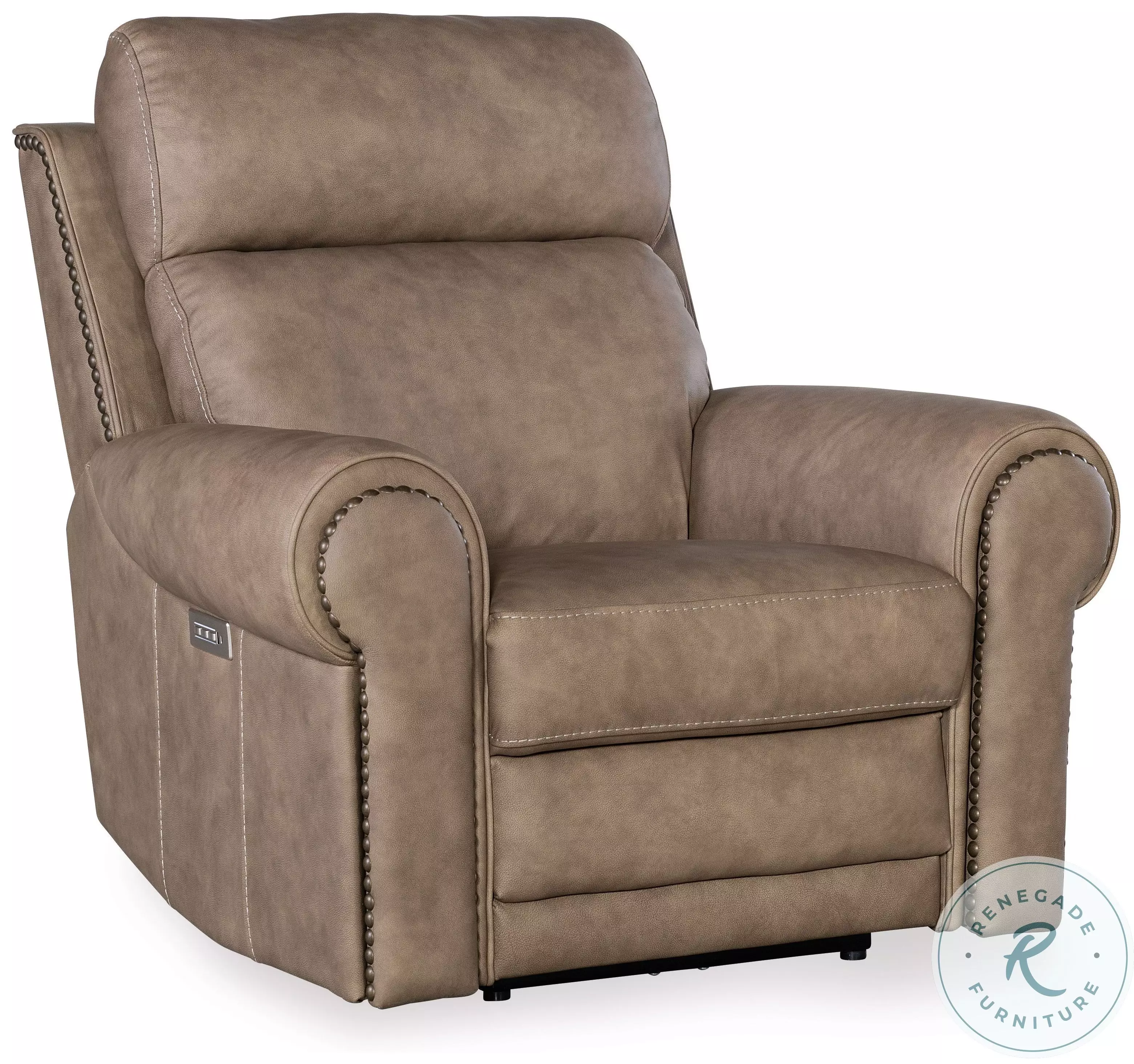 Duncan Light Brown Leather Power Recliner with Power Headrest And ...