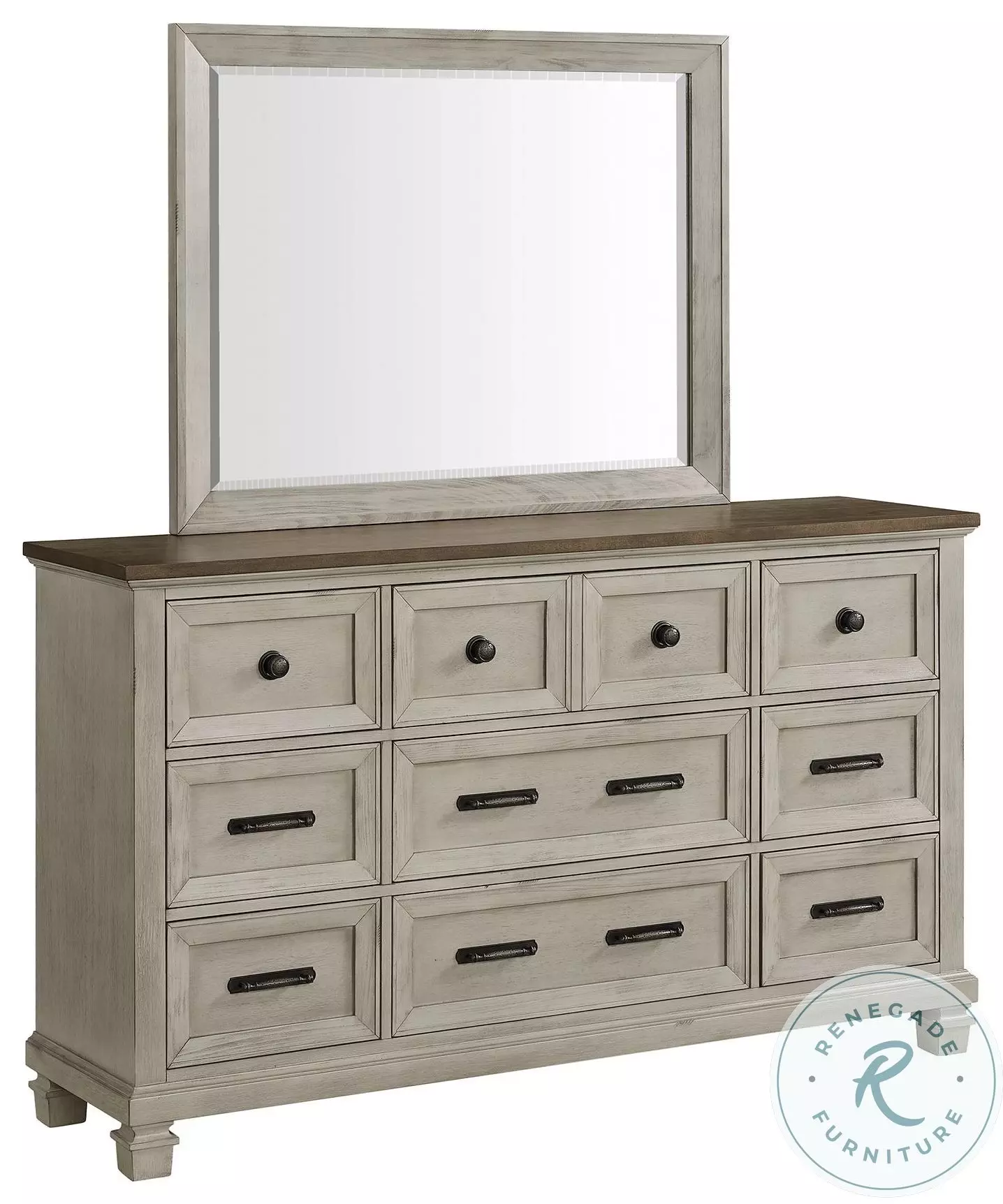Bloomfield Medium Brown And Washed Stone 9 Drawer Dresser And Mirror ...