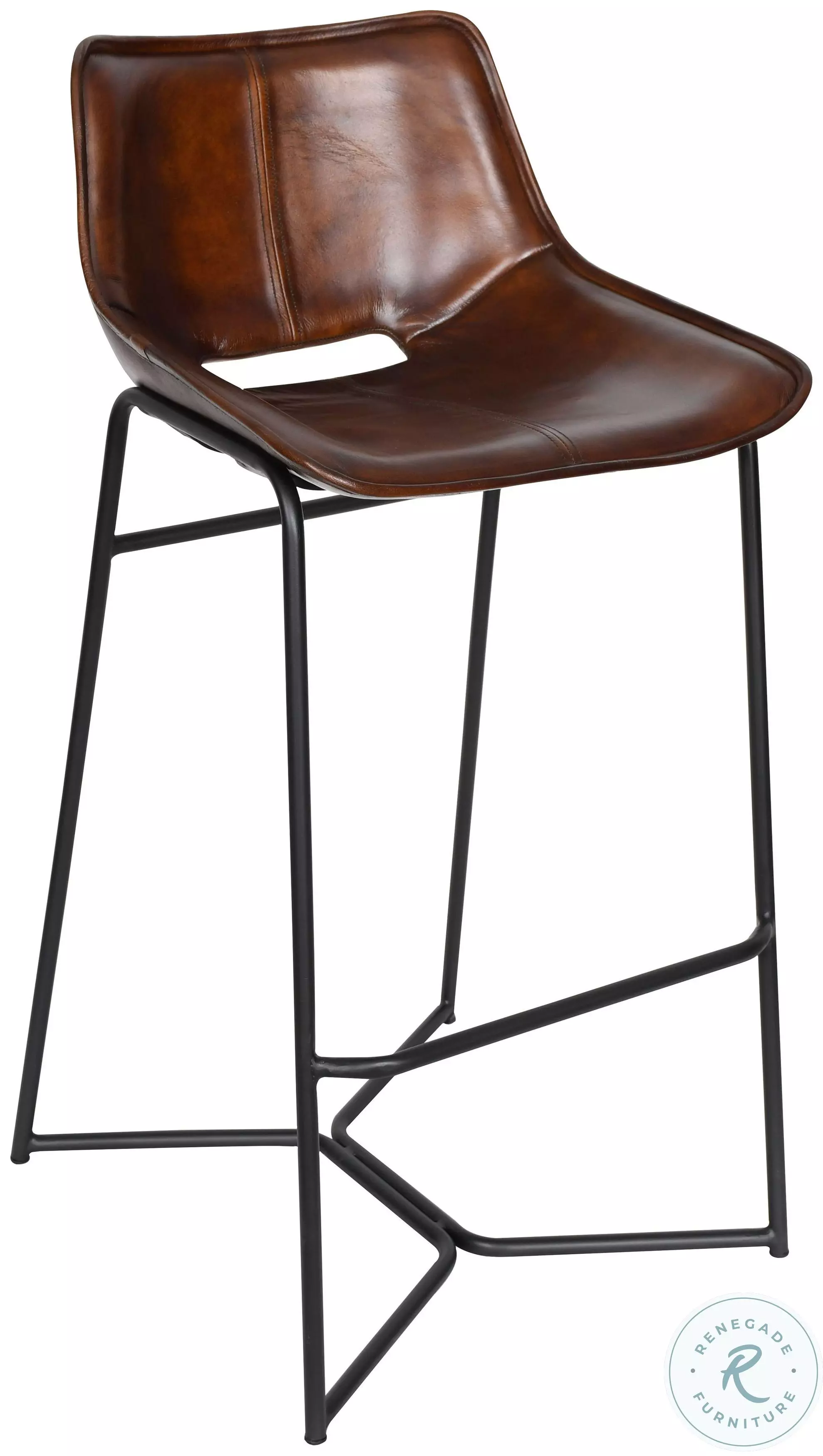 Brisbane Antique Chestnut Leather Open Back Bar Stool From World ...