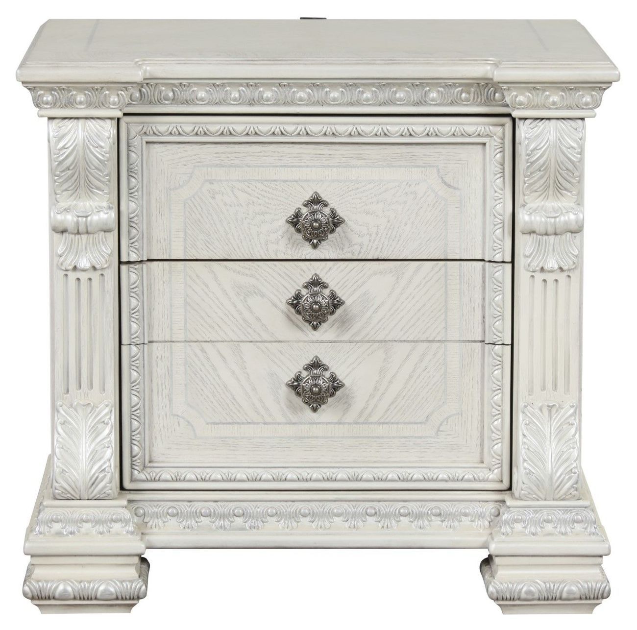 Promenade Wire Brushed White 3 Drawer Nightstand with USB Charging From ...