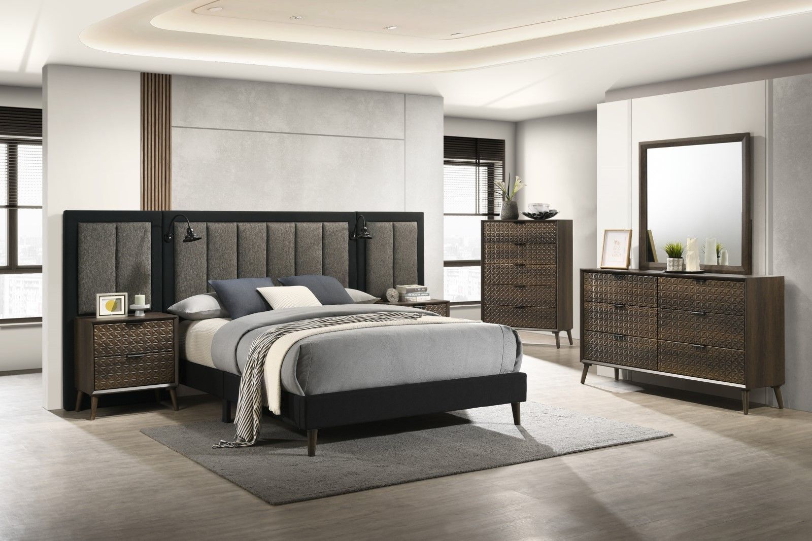 Chalfont Dark Brown Upholstered Panel Bedroom Set with Wall Panel from ...