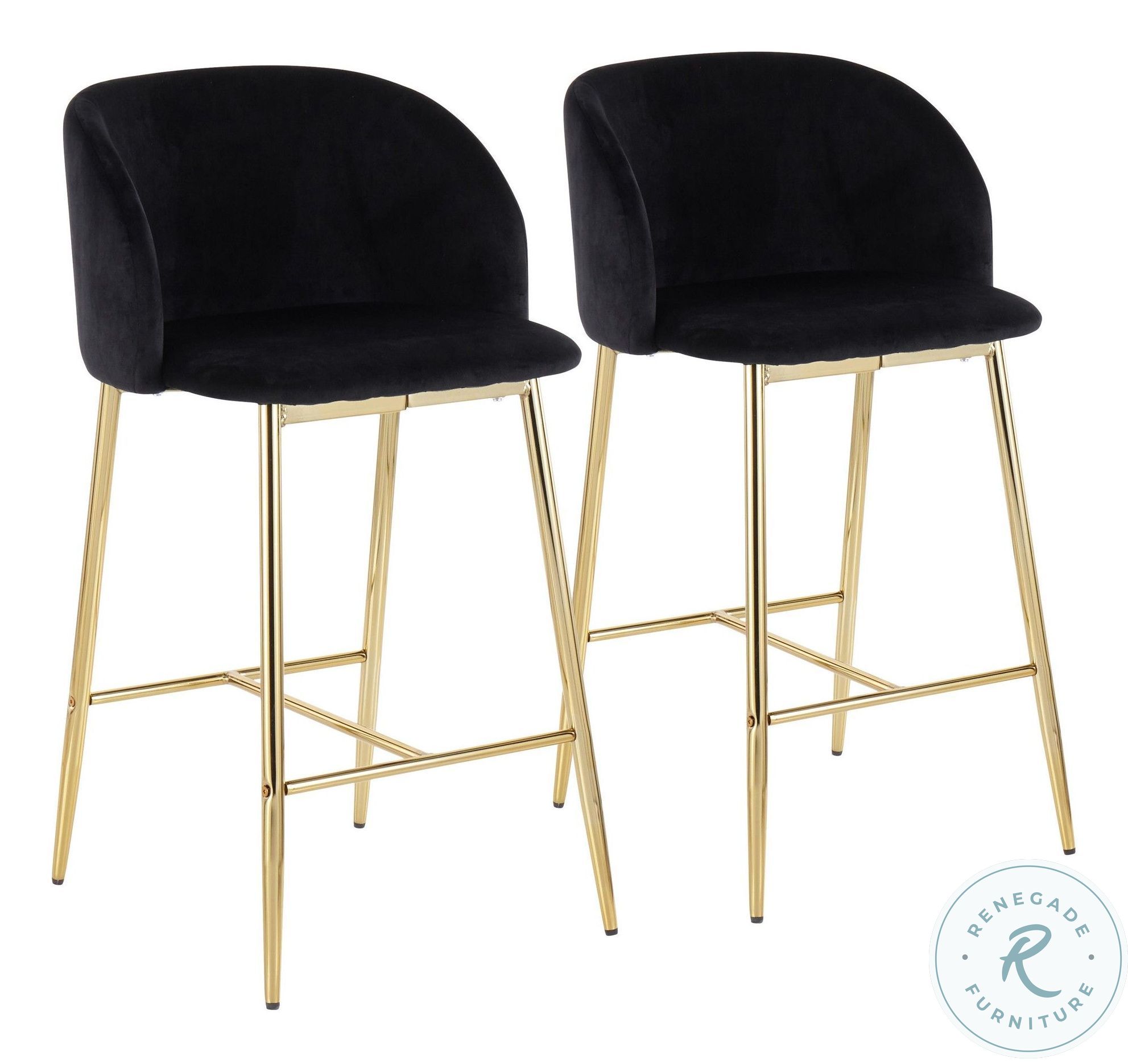 Fran Black Velvet And Gold Steel Counter Height Stool Set of 2 From ...