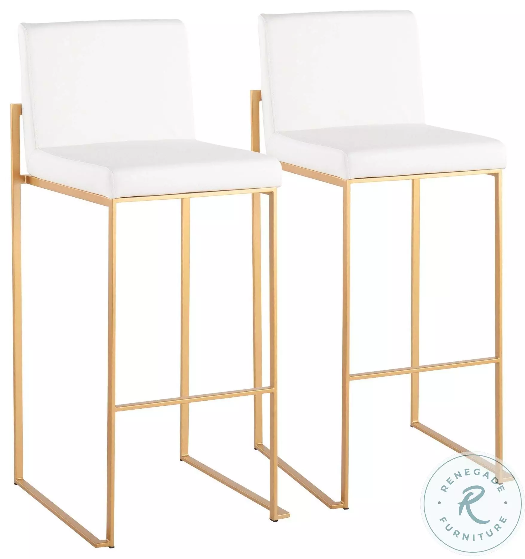 Fuji White PU And Gold Steel High Back Bar Stool Set of 2 From ...