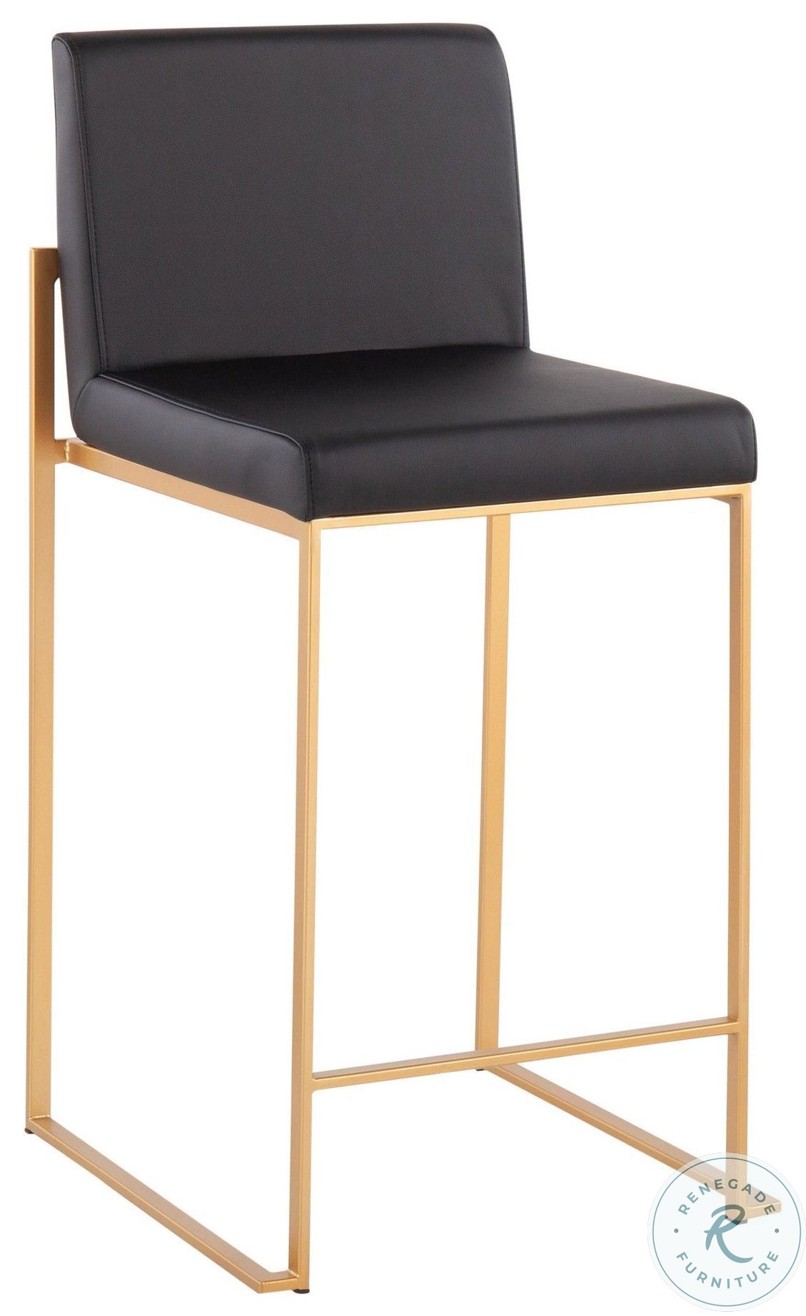 Fuji Black PU And Gold Steel High Back Counter Height Stool Set of 2 ...