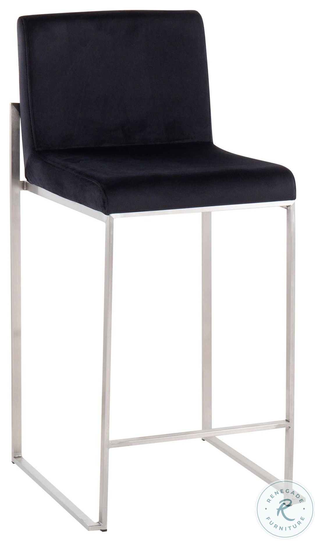 Fuji Black Velvet And Stainless Steel High Back Counter Height Stool ...