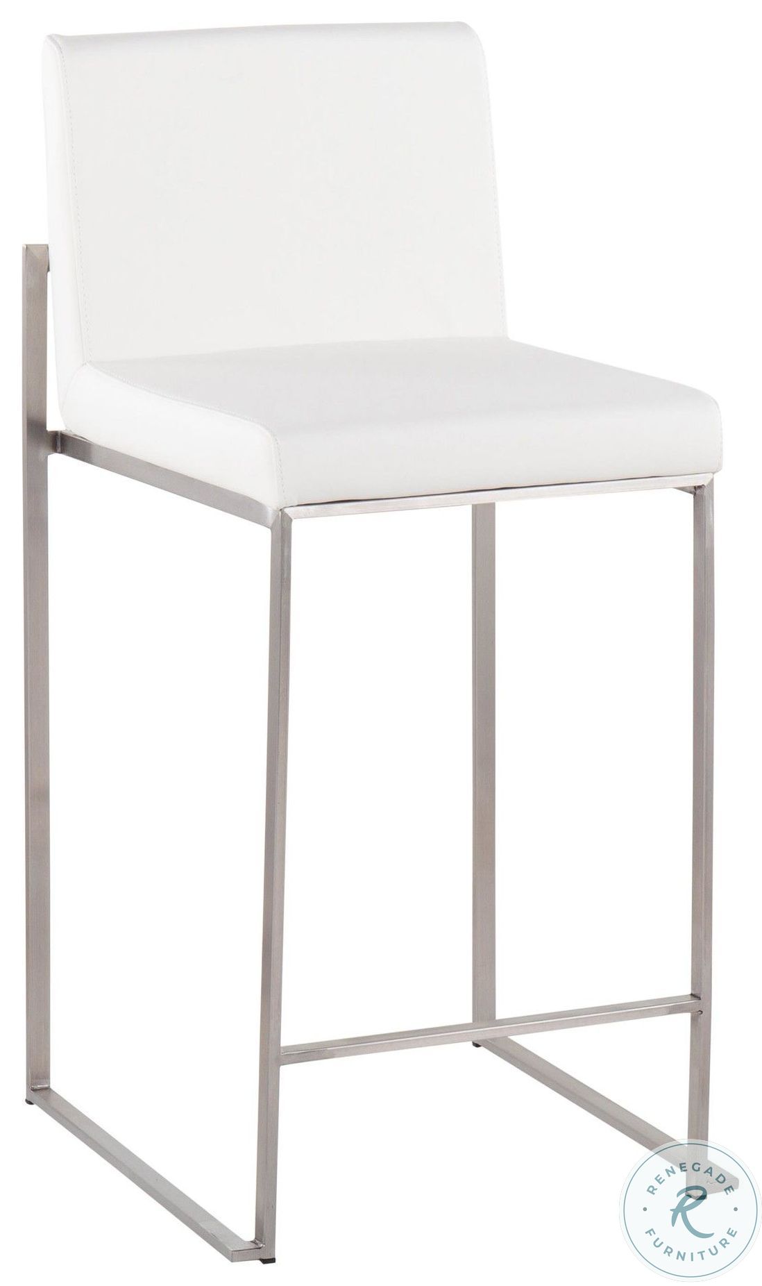 Fuji White PU And Stainless Steel High Back Counter Height Stool Set of ...