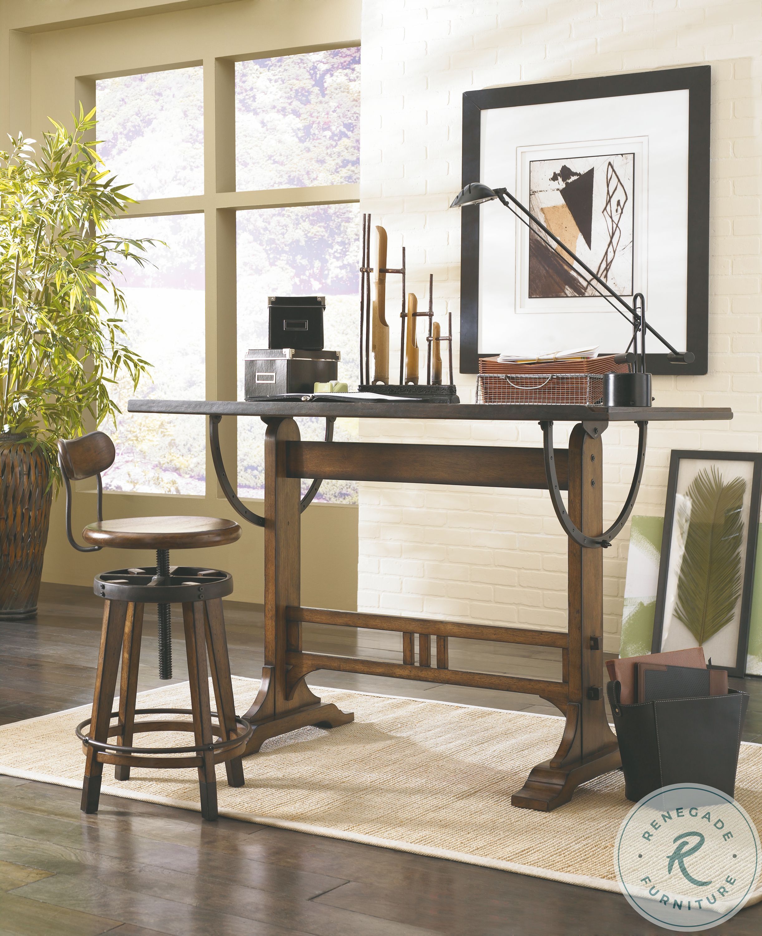 Studio Home Oak Architect Desk from Hammary (166-940) | Coleman Furniture