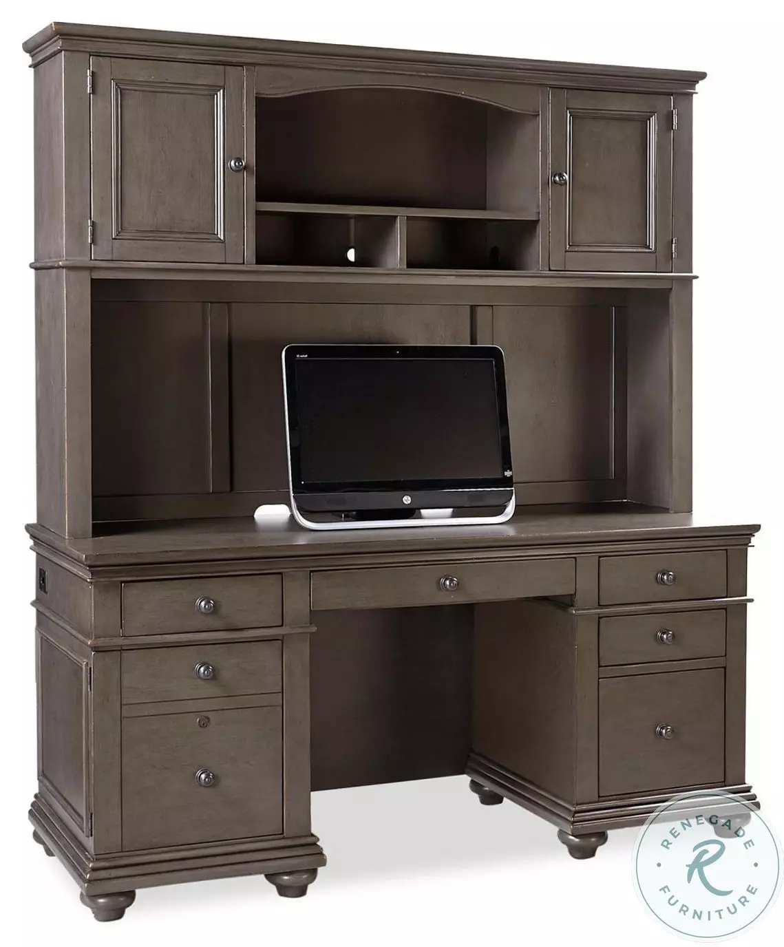 Oxford Peppercorn 66" Credenza Desk with Hutch From Home Gallery Stores ...
