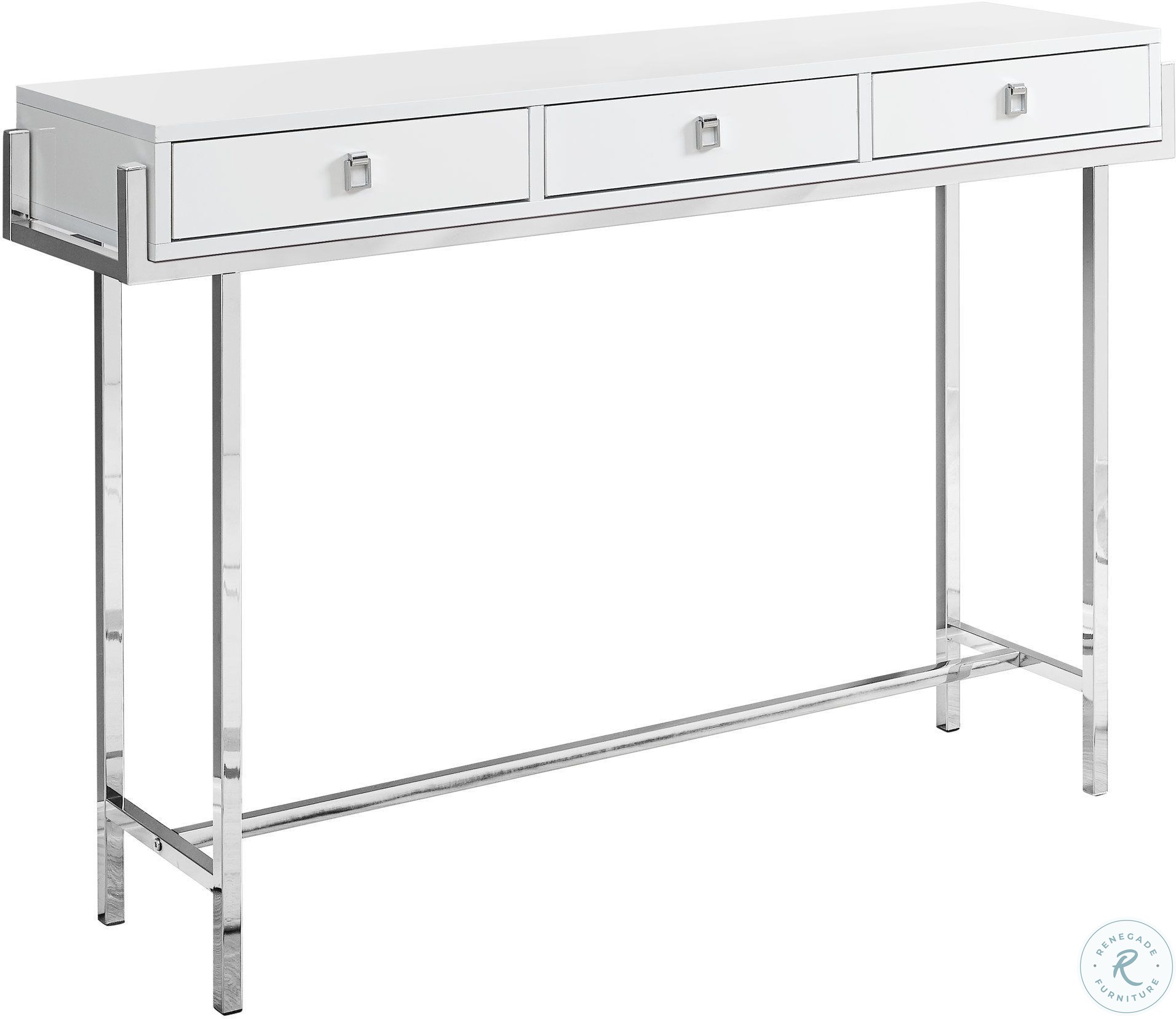 Glossy White and Chrome Metal 48" Console Table from Monarch | Coleman ...