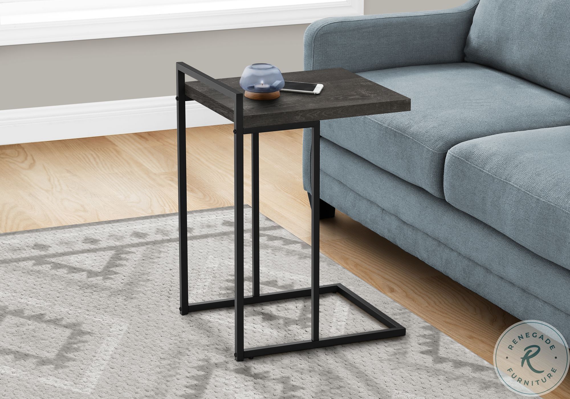 3633 Black 25" C shaped Accent Table From Monarch | Coleman Furniture