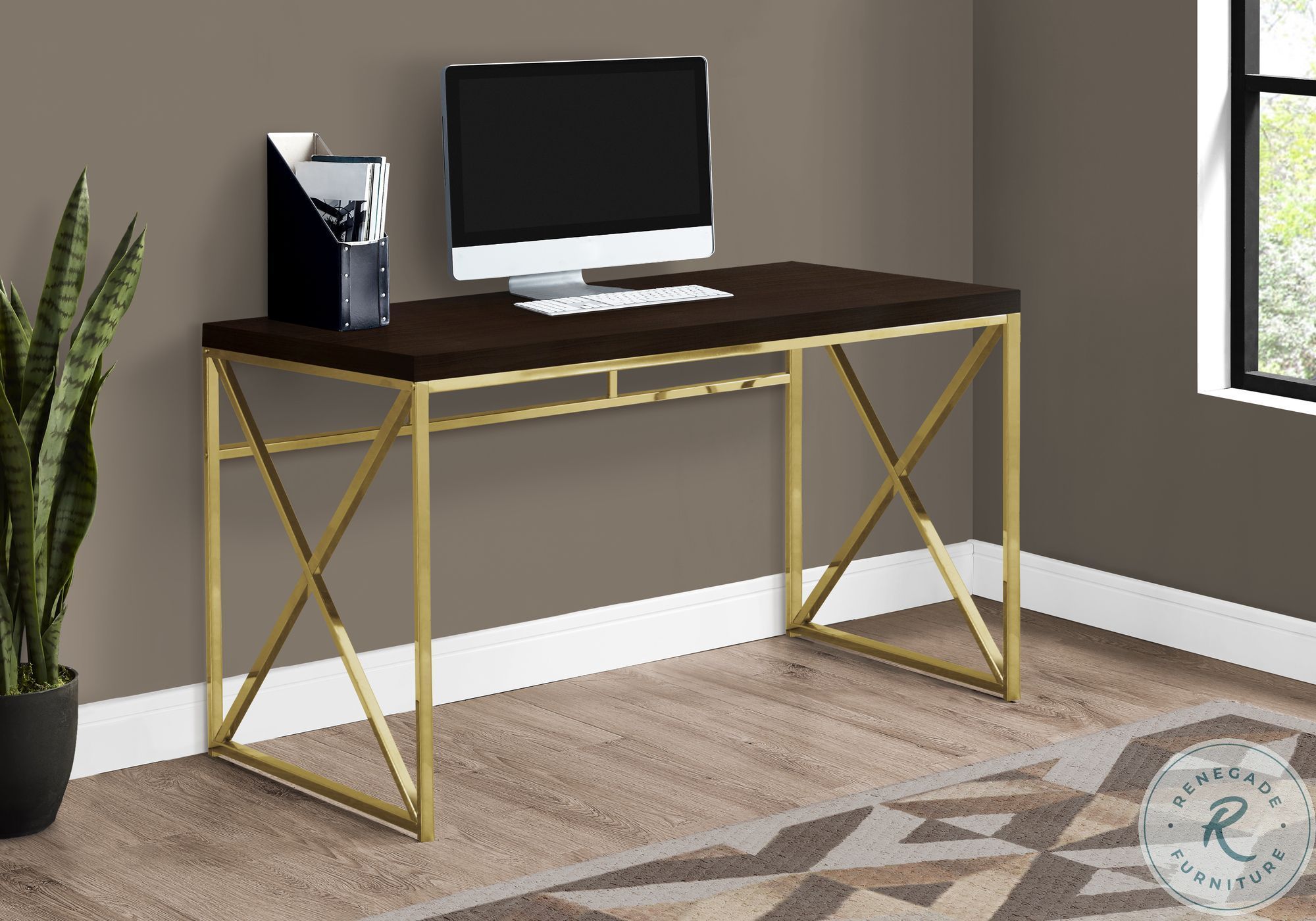 7201 Espresso and Gold 48" Computer Desk from Monarch | Coleman Furniture