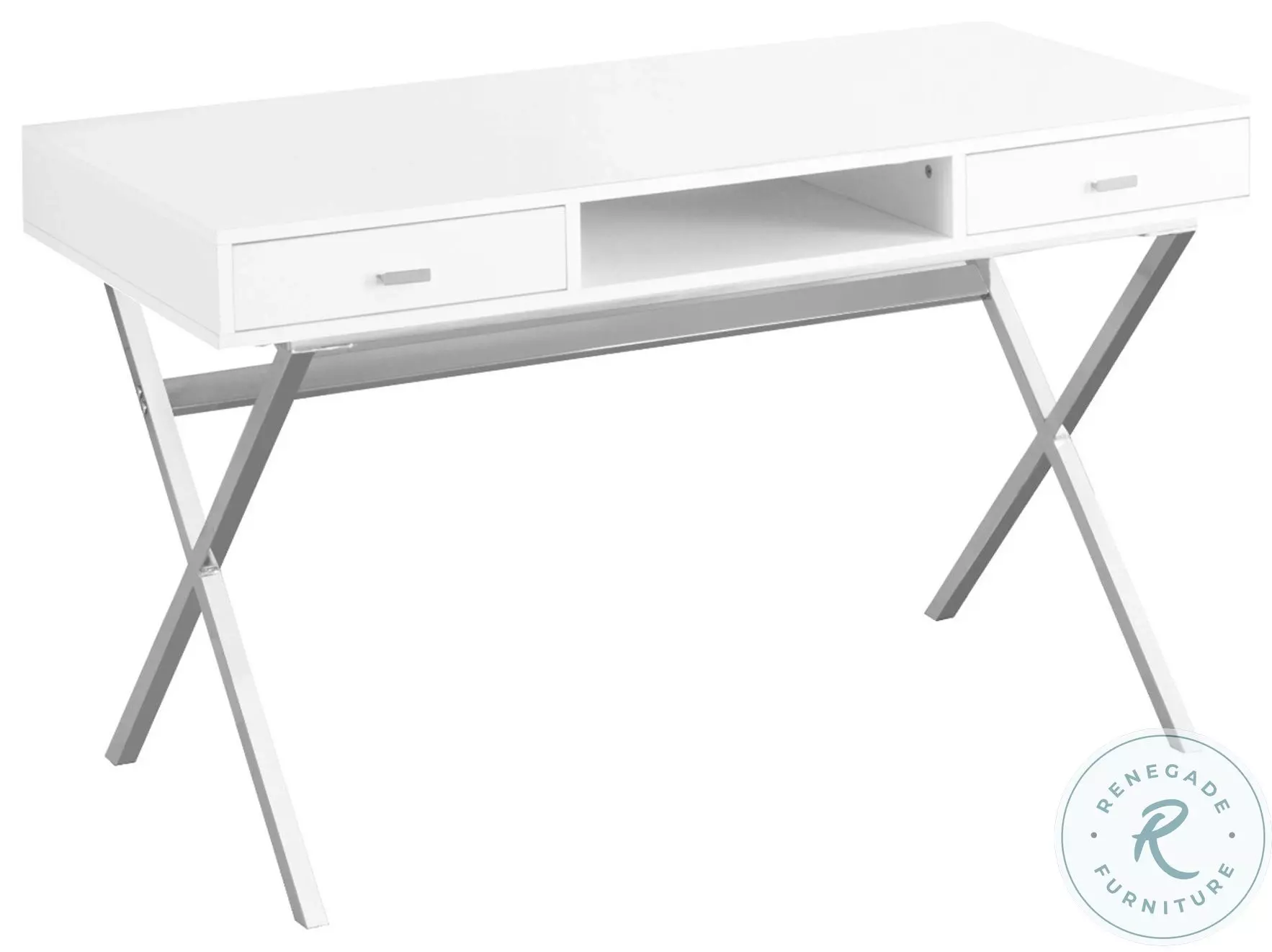 Glossy White 48" Storage Computer Desk from Monarch | Coleman Furniture