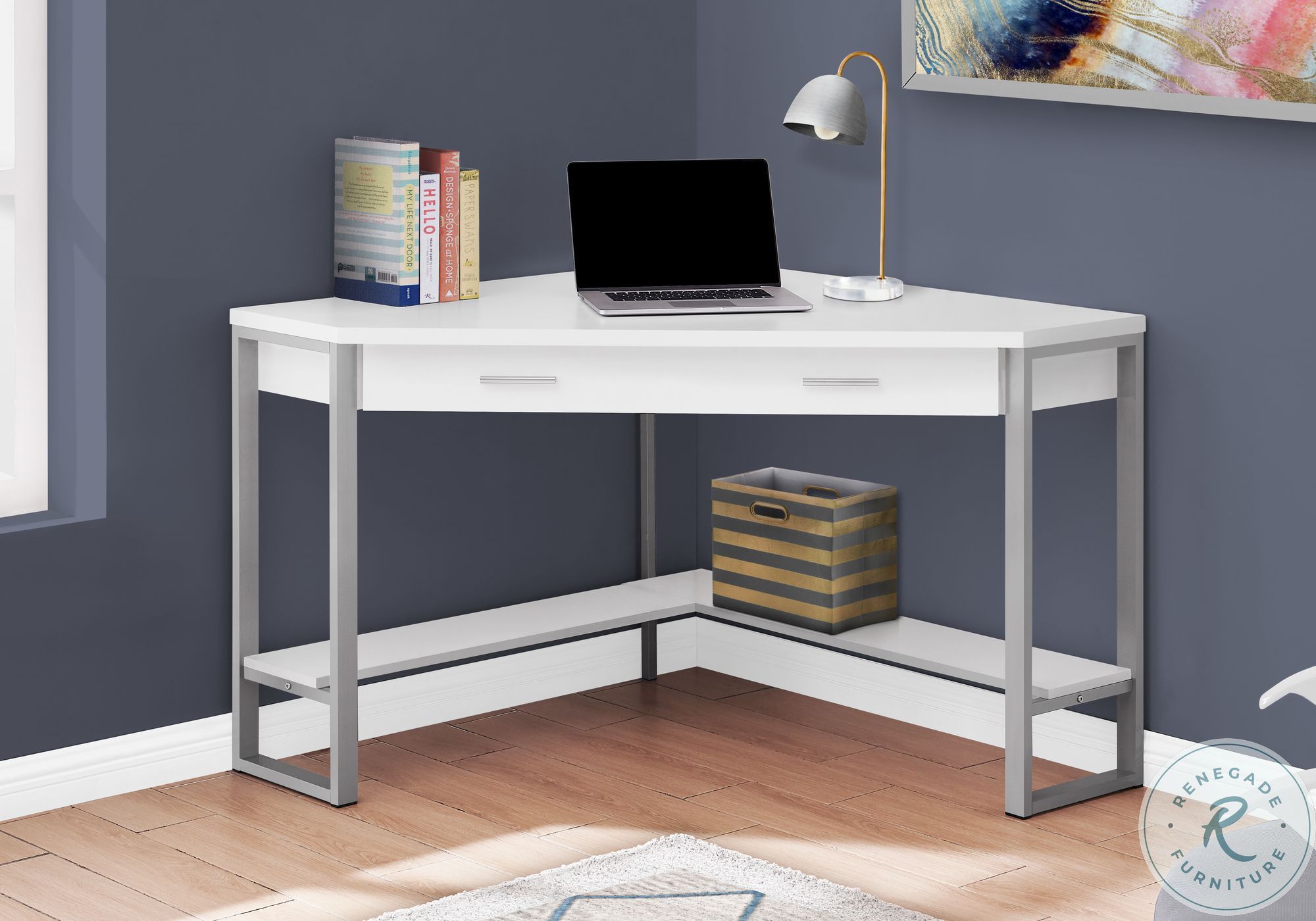 7500 White Corner Computer Desk From Monarch | Coleman Furniture