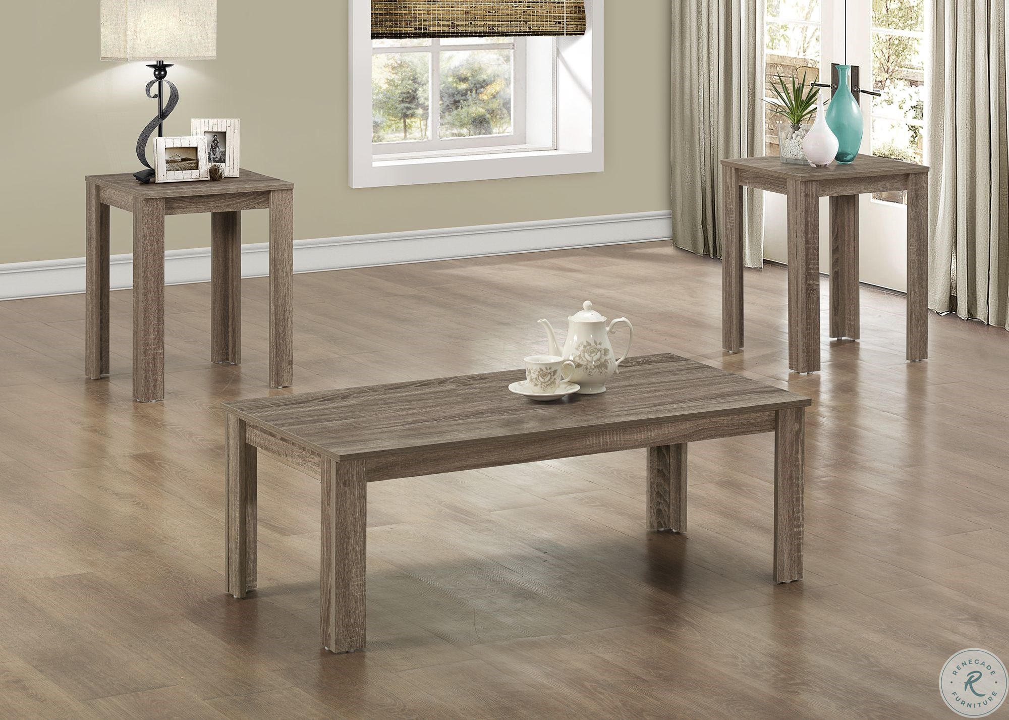 3 Piece Dark Taupe Reclaimed-Look Table Set from Monarch (7912P ...