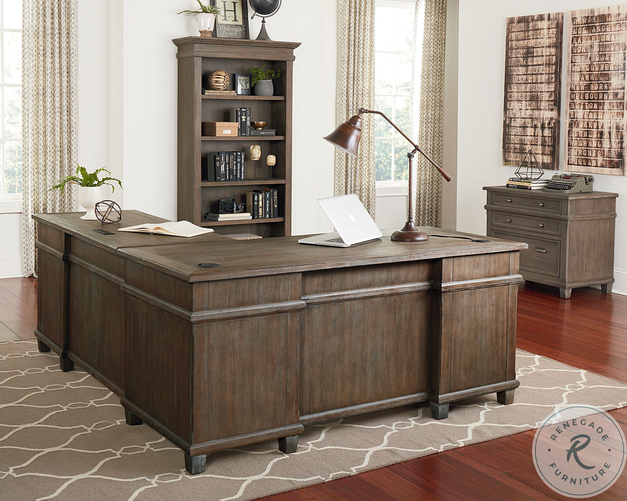 Carson Weathered Dove L Desk from Martin Furniture | Coleman Furniture