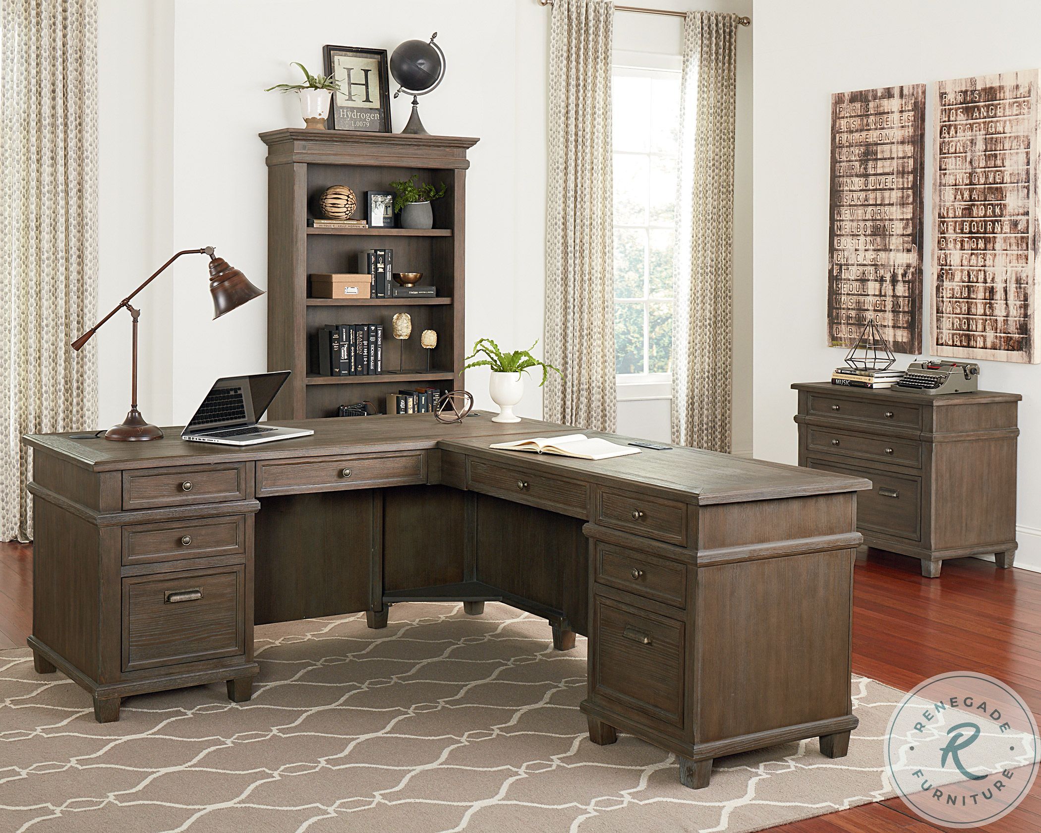 Carson Weathered Dove L Desk from Martin Furniture | Coleman Furniture