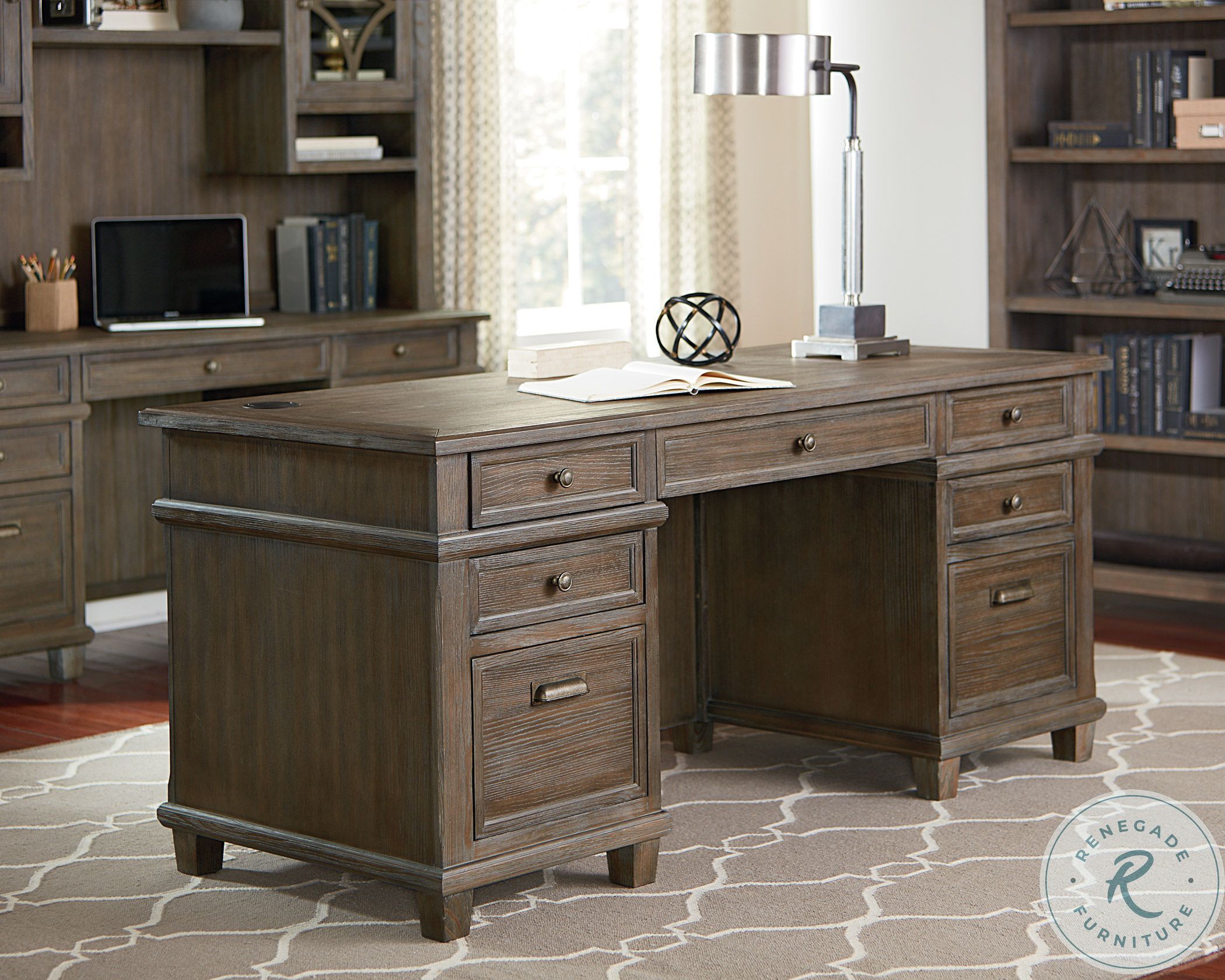Carson Weathered Dove Double Pedestal Desk from Martin Furniture ...