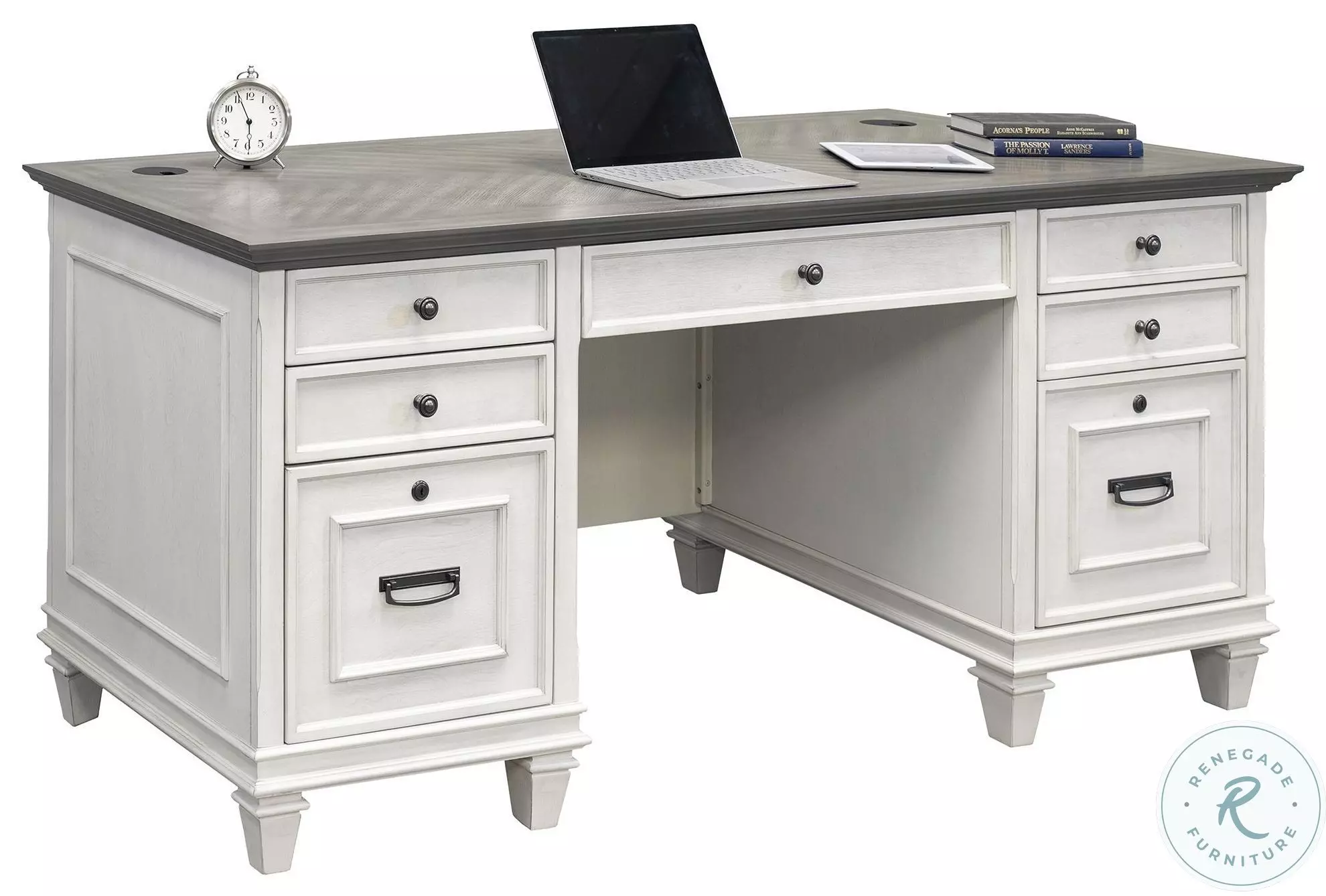 Hartford Antique White And Gray Double Pedestal Desk from Martin ...