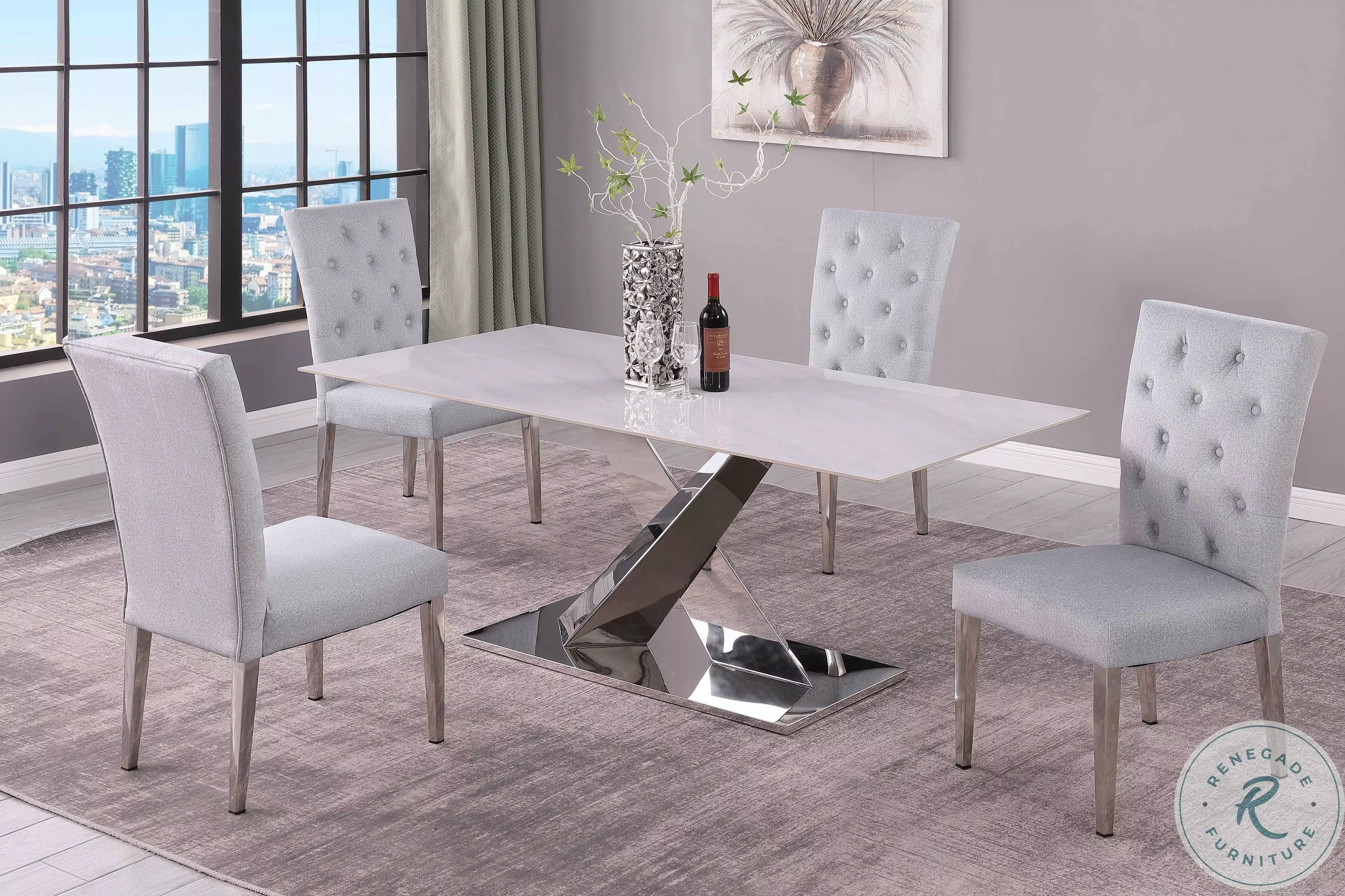 Jennifer Gloss White Dining Room Set with Kerry Light Gray Side Chair ...