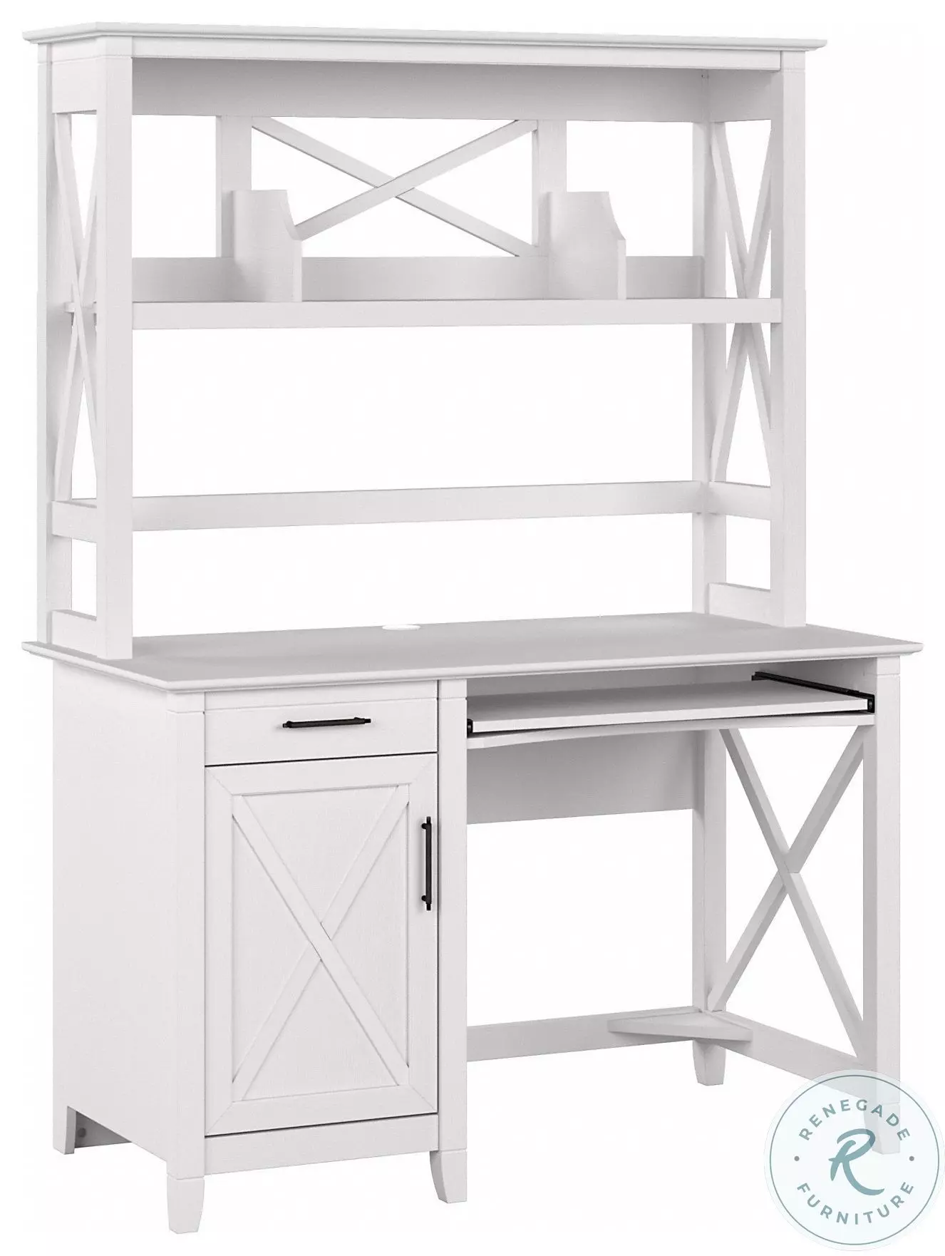 Key West Pure White Oak 48" Small Computer Desk with Hutch From Home ...