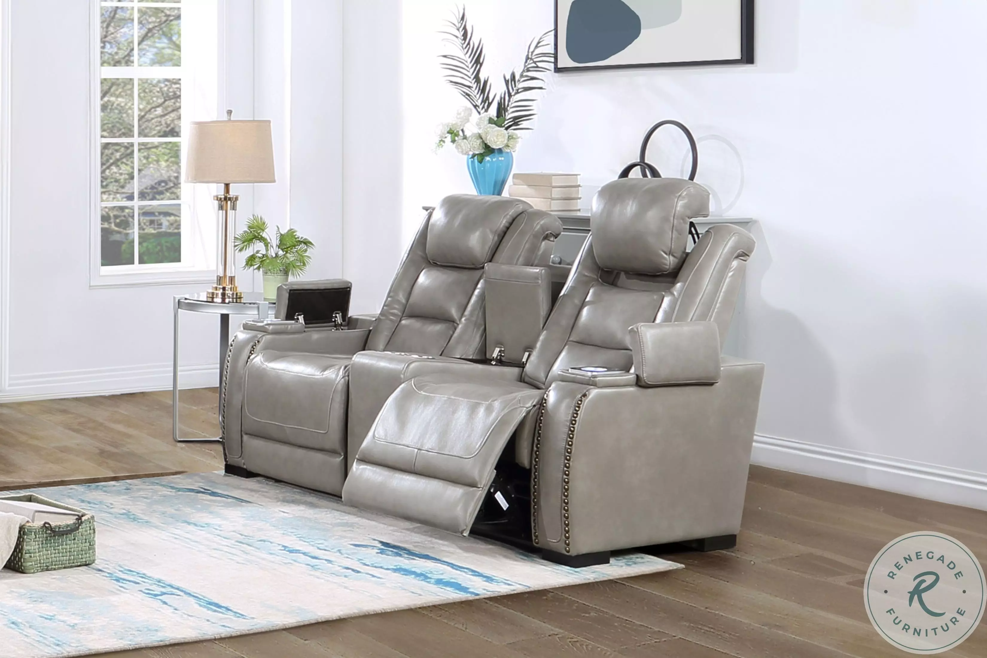 Breckenridge Light Gray Power Reclining Console Loveseat Power Headrest ...