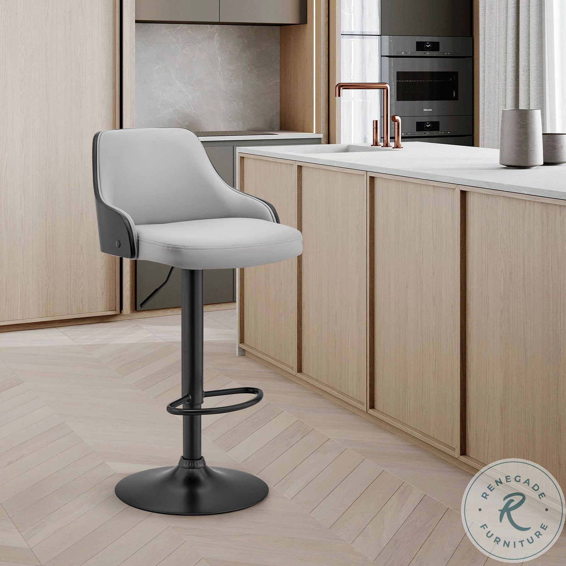 Asher Grey Faux Leather And Black Adjustable Bar Stool From Armen ...